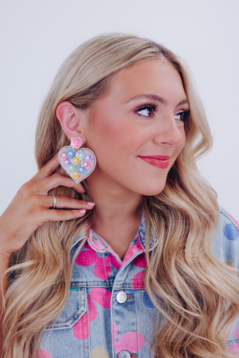 Floral Heart Seed Bead Earrings Multi Whiskey Darling Boutique