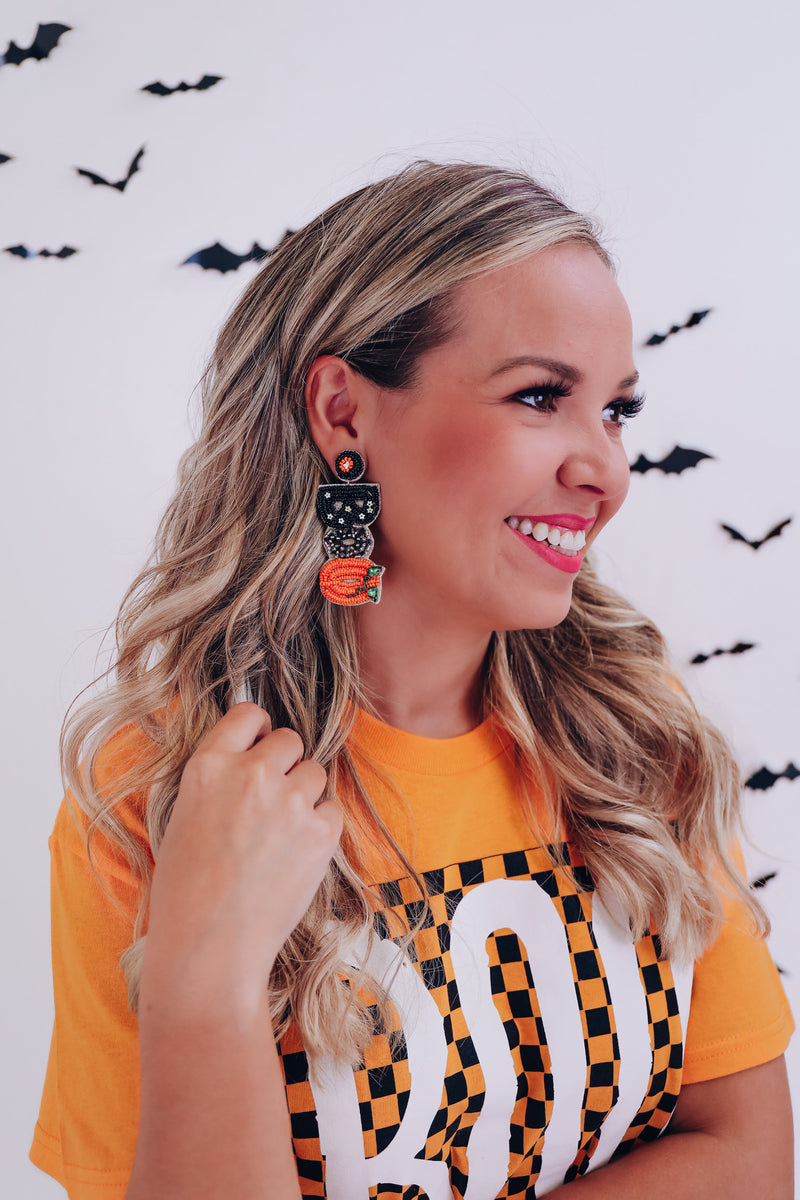 Boo Pumpkin Seed Bead Earrings Whiskey Darling Boutique