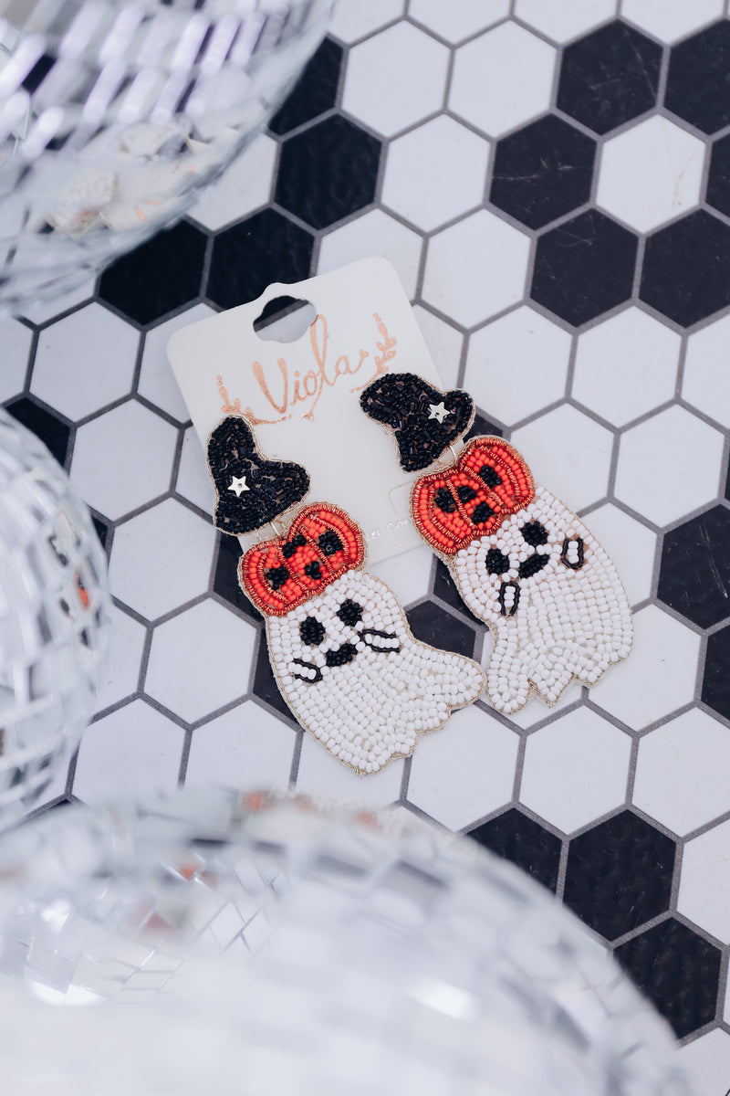 Halloween Ghost Seed Bead Earrings White Whiskey Darling Boutique