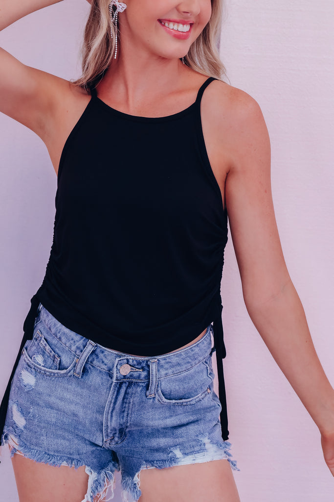 Rada Side Ruched Crop Tank Top - Black – Whiskey Darling Boutique