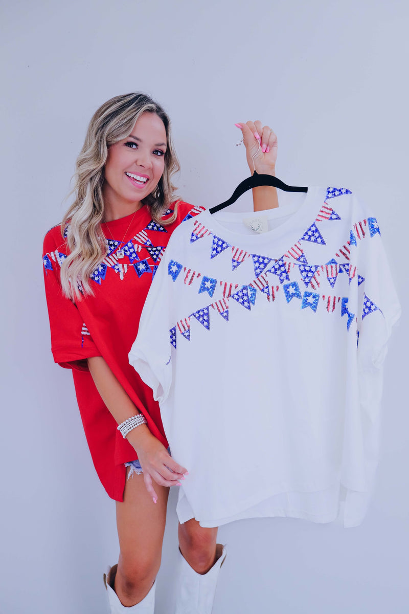 Flag Banner Sequin Patch Oversized Top - 2 Colors – Whiskey Darling ...