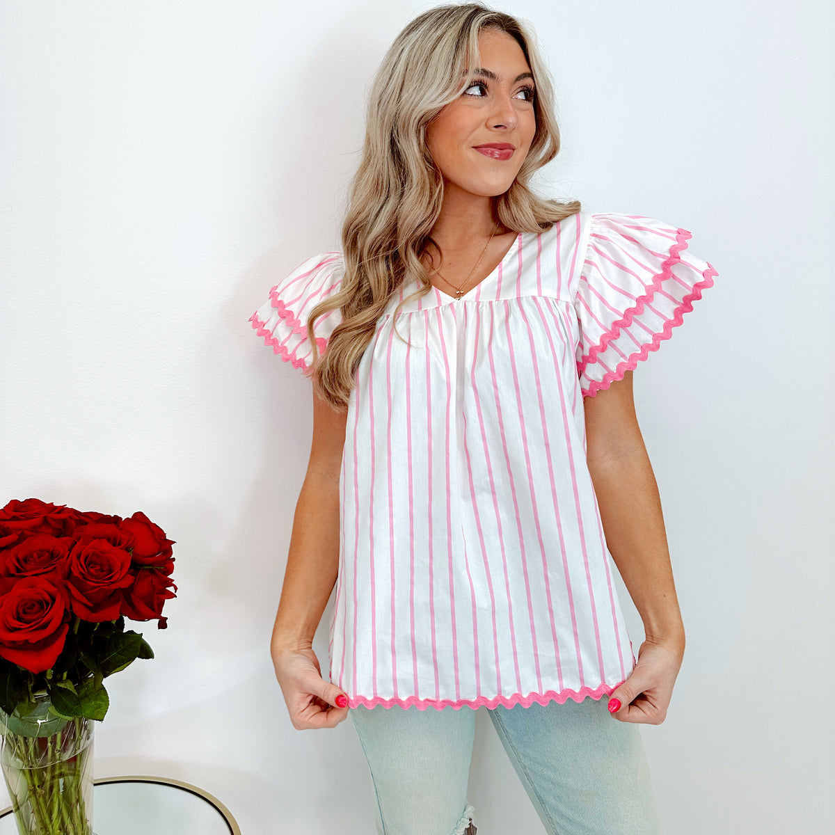 Fun & Flirty Flutter Sleeve Babydoll Top – Whiskey Darling Boutique