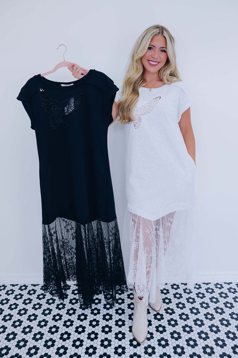 Monarch Lace Hem T-Shirt Dress - 2 Colors – Whiskey Darling Boutique