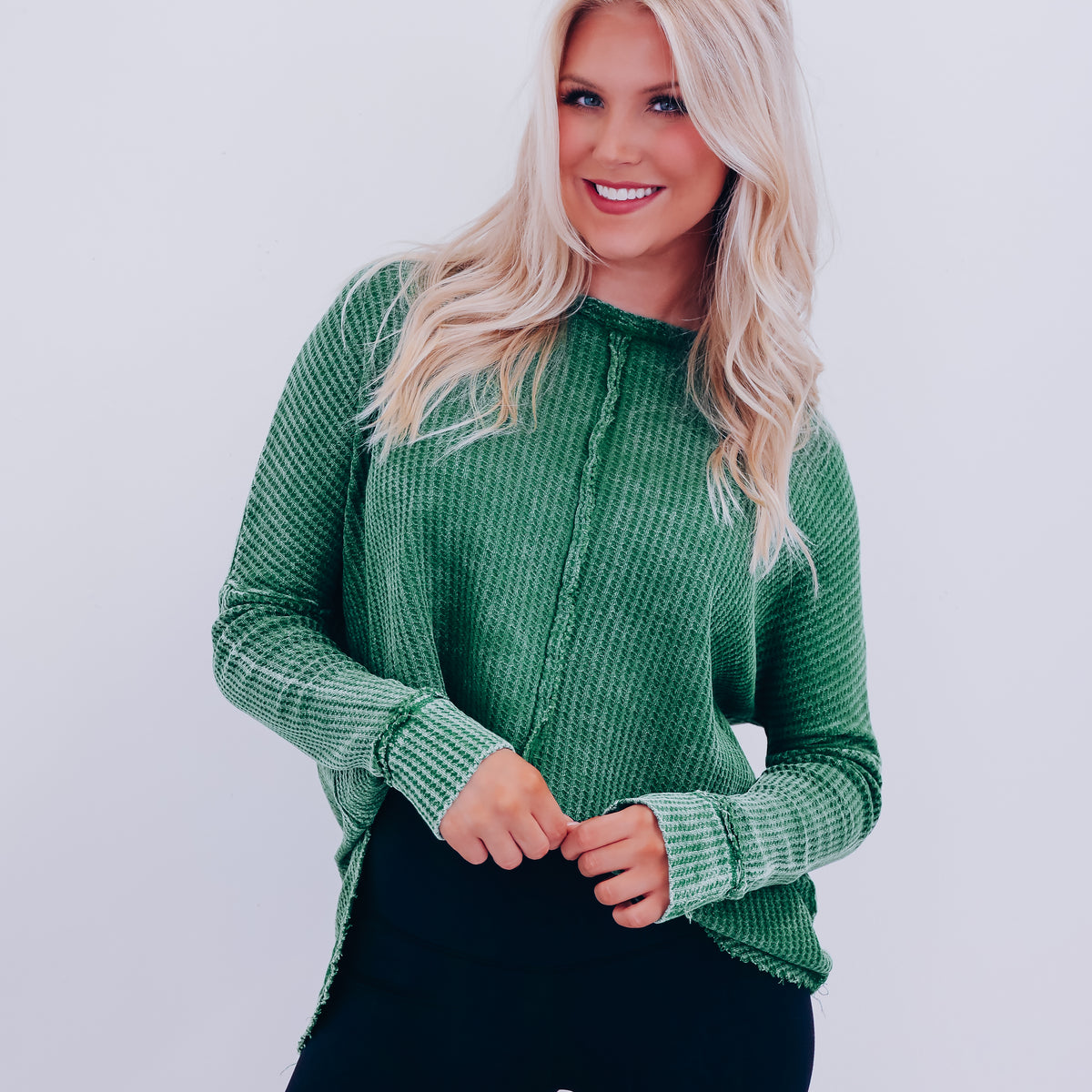 Wrenley Waffle Knit Top - Dark Green – Whiskey Darling Boutique