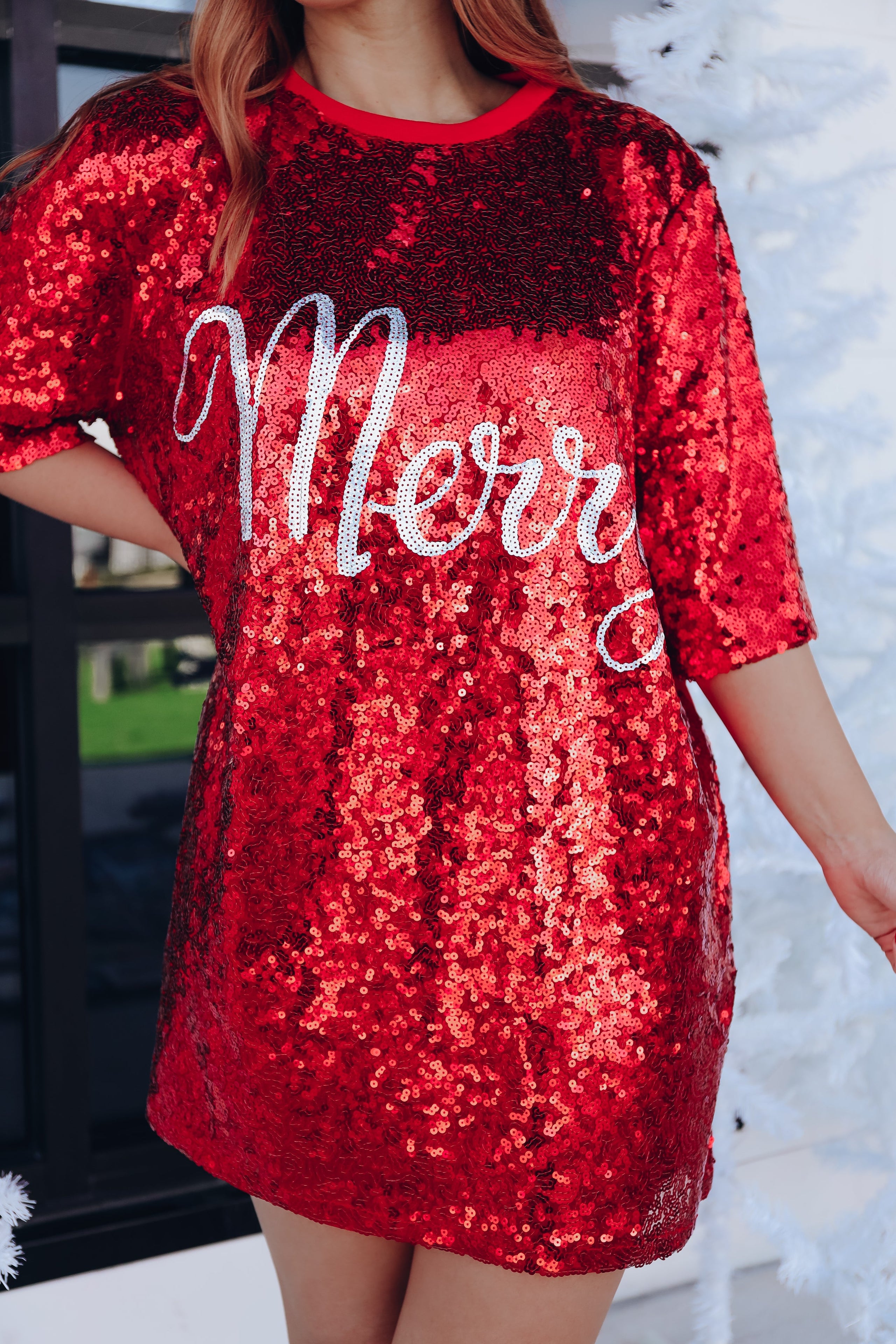 Merry Sequin T-Shirt Dress - Red – Whiskey Darling Boutique
