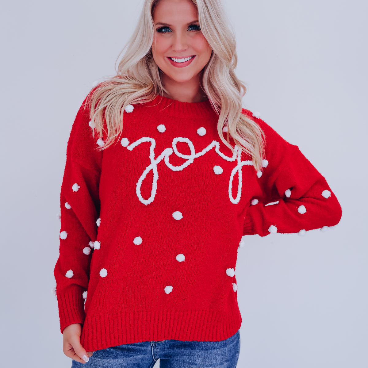 Joy Embroidered Pom Sweater - Red – Whiskey Darling Boutique