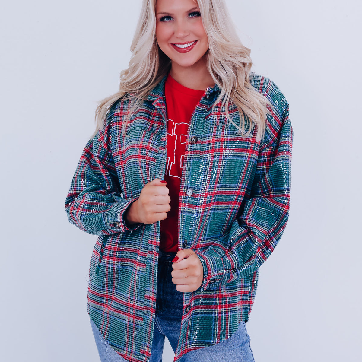 Charismatic Plaid Sequin Shacket - Green/Multi – Whiskey Darling Boutique