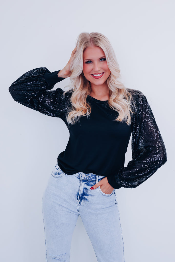 Simone Bell Sleeve Sequin Top - Black – Whiskey Darling Boutique