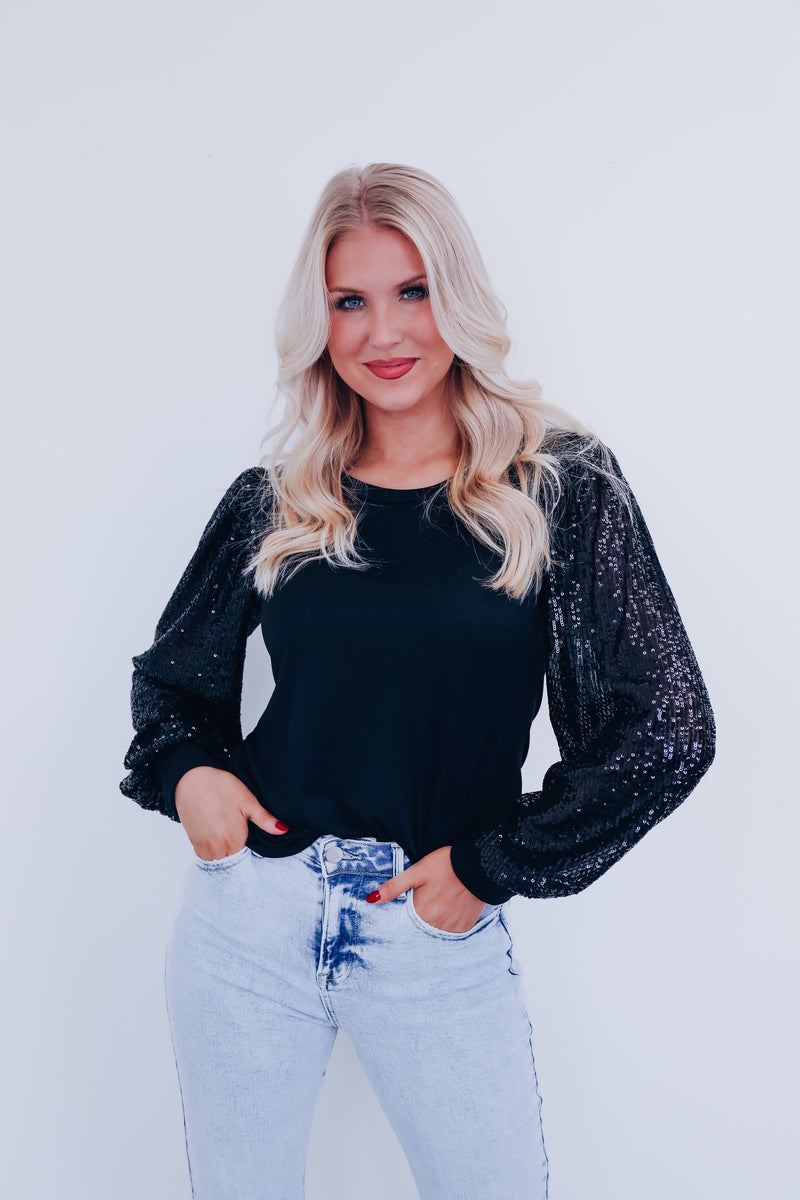Simone Bell Sleeve Sequin Top - Black – Whiskey Darling Boutique