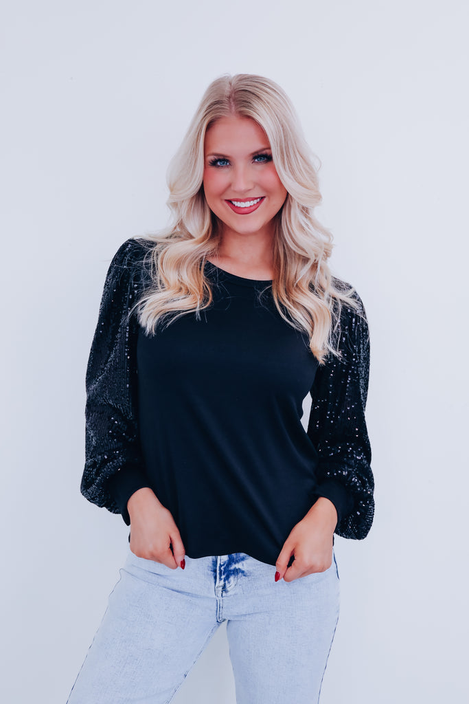 Simone Bell Sleeve Sequin Top - Black – Whiskey Darling Boutique