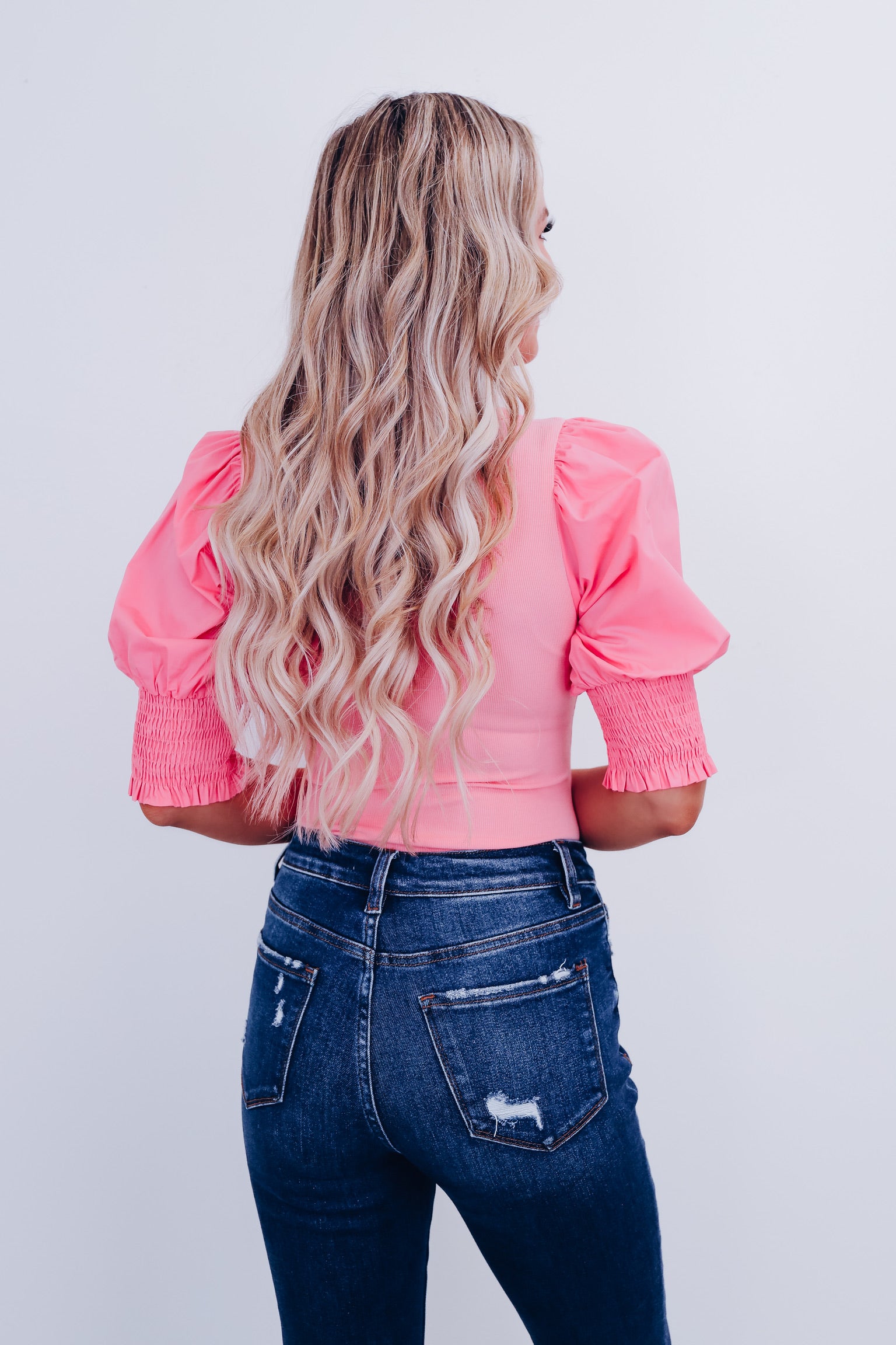Pizzazz Puff Sleeve Bodysuit - Coral Pink – Whiskey Darling Boutique