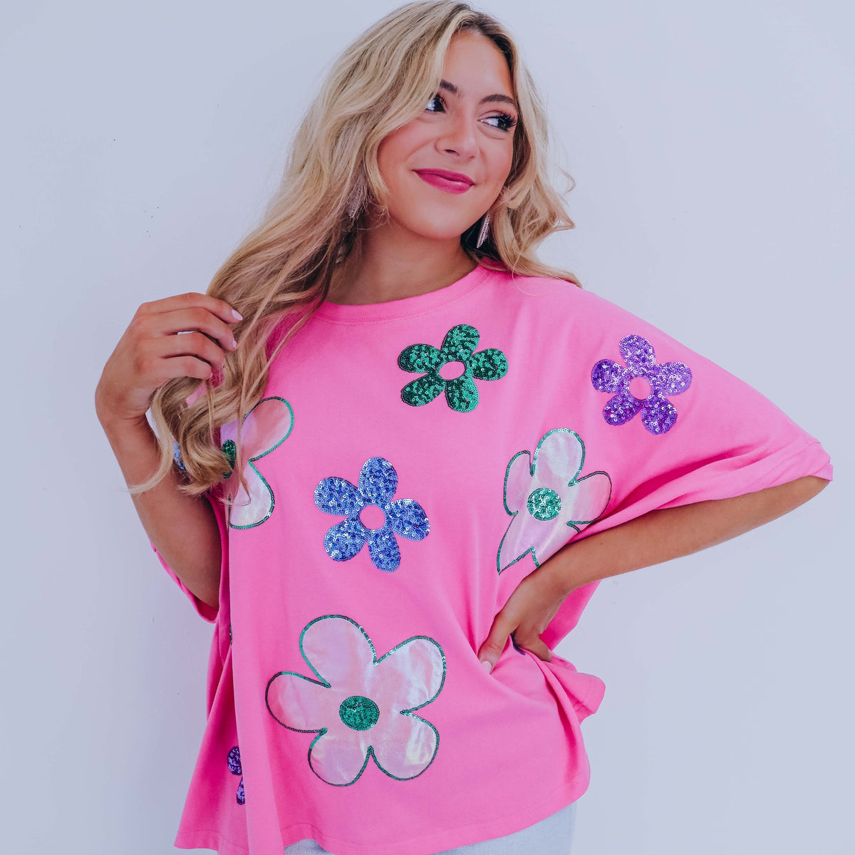 Mod Floral Sequin Patch Oversized Top - 2 Colors – Whiskey Darling Boutique