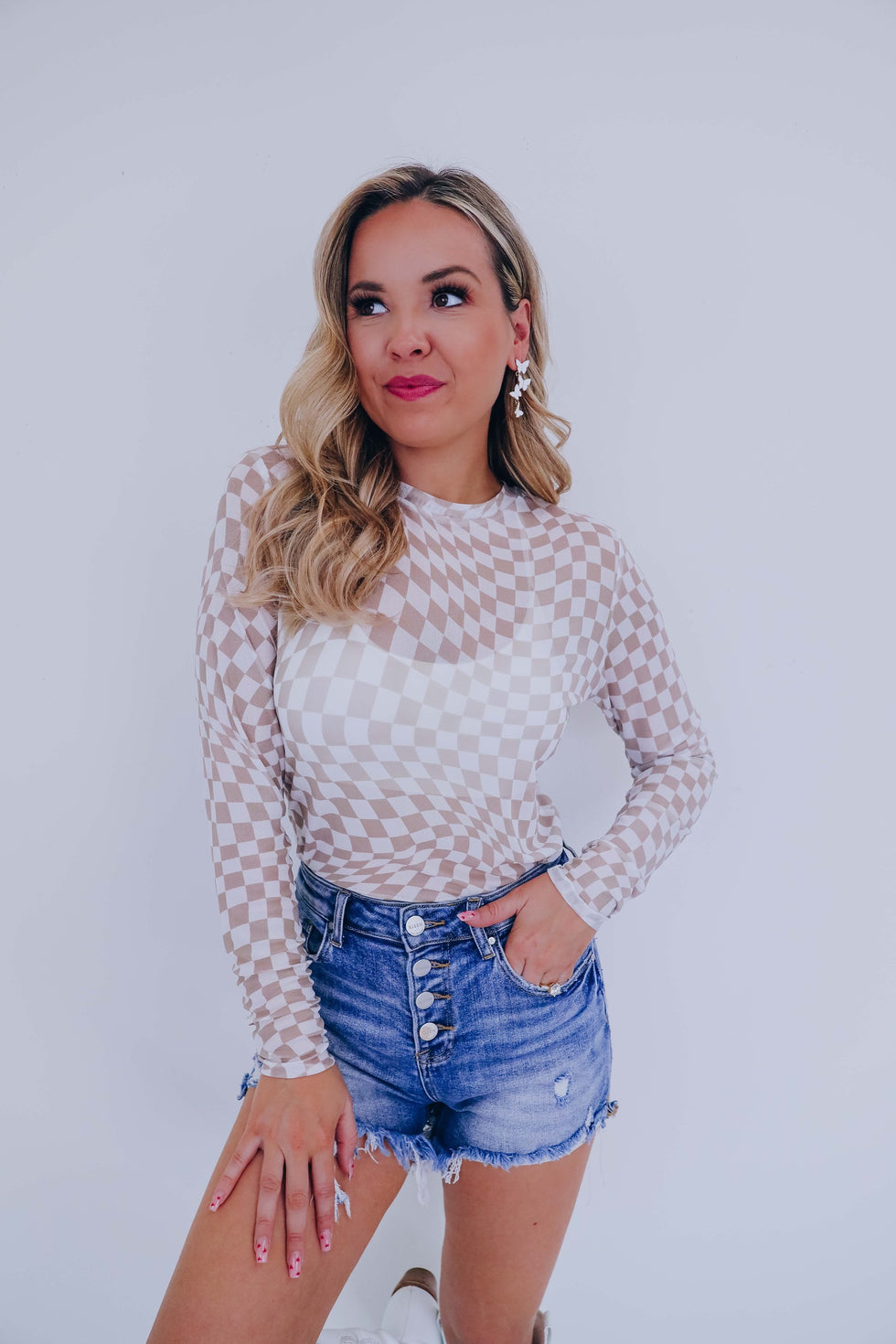 Elegant Simplicity Checkered Long Sleeve Top – Whiskey Darling Boutique