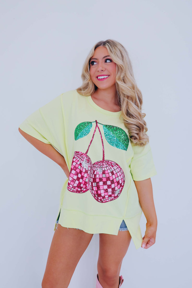 Cherry Disco Ball Sequin Embroidered Top - Yellow – Whiskey Darling ...