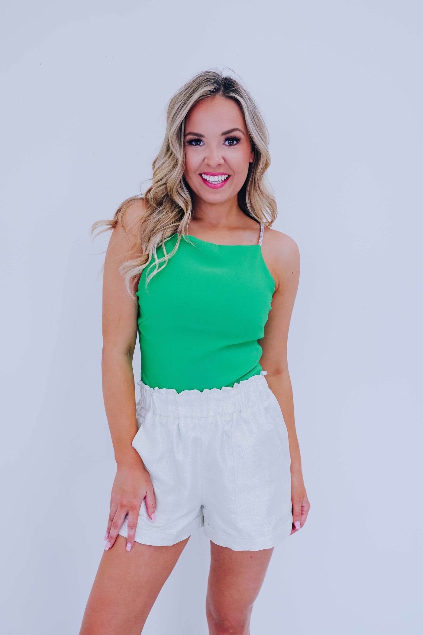 Sheena Shimmering Strap Crop Top - Green – Whiskey Darling Boutique