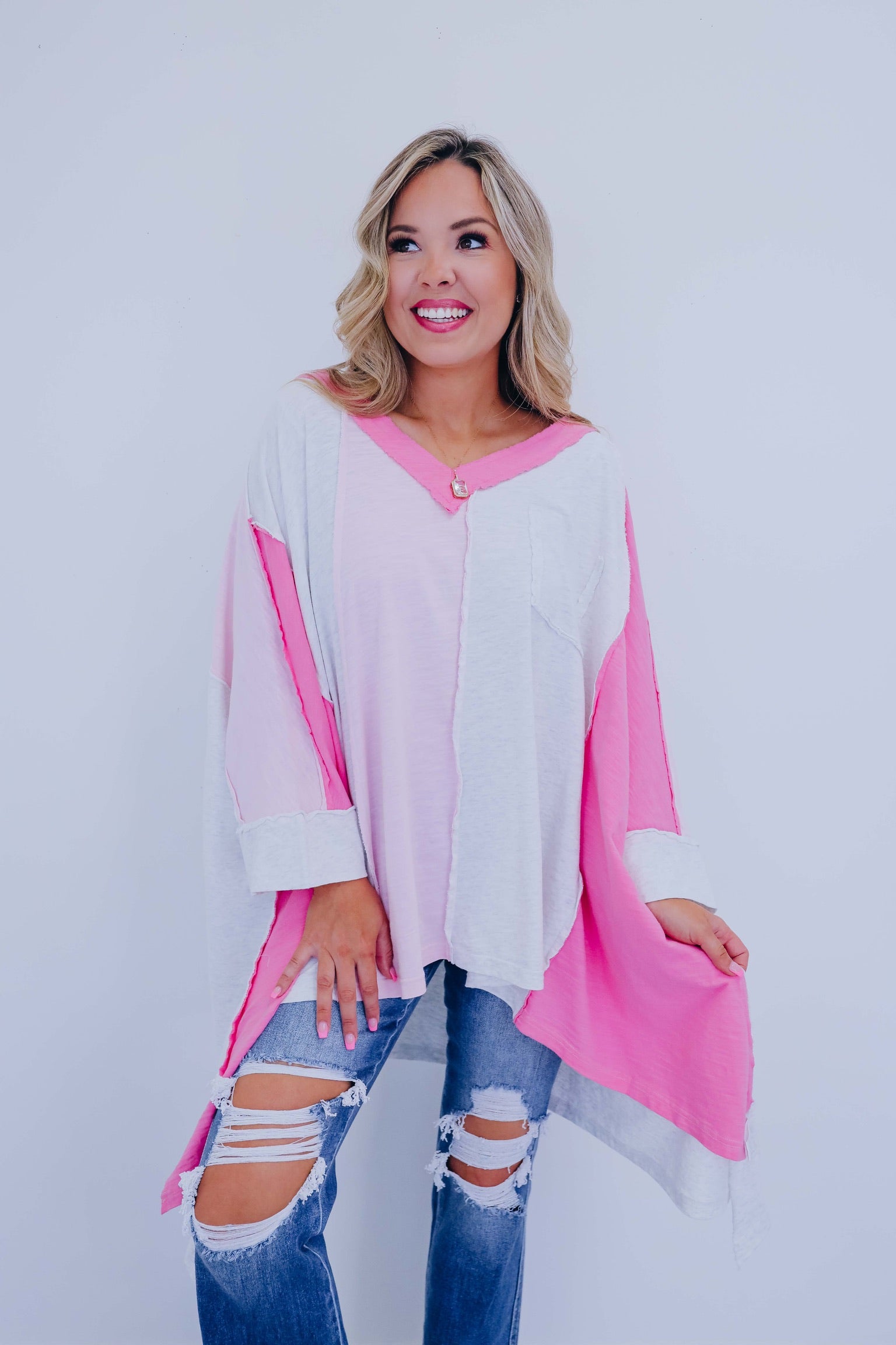 Coastal Charm Oversized Colorblock Top - 2 Colors – Whiskey Darling ...