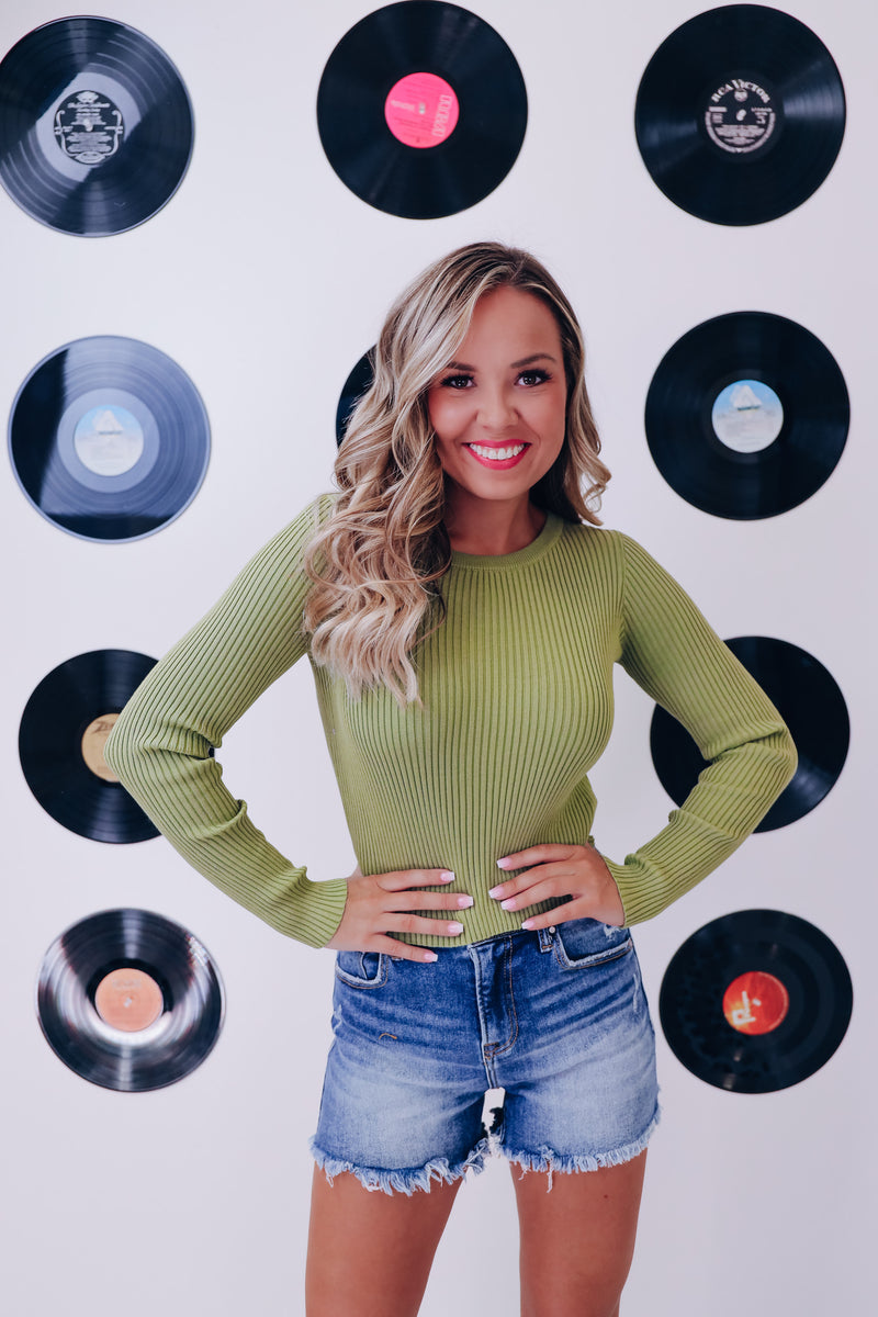 Shawna Chic Ribbed Knit Top - Olive – Whiskey Darling Boutique