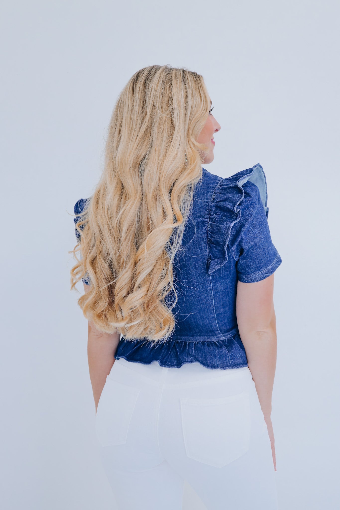 Dreamy Denim Ruffled Crop Top - 2 Colors – Whiskey Darling Boutique