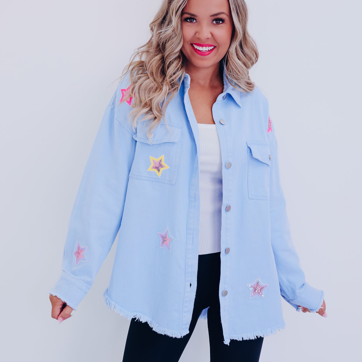 Sammi Star Sequin Shacket - Blue – Whiskey Darling Boutique