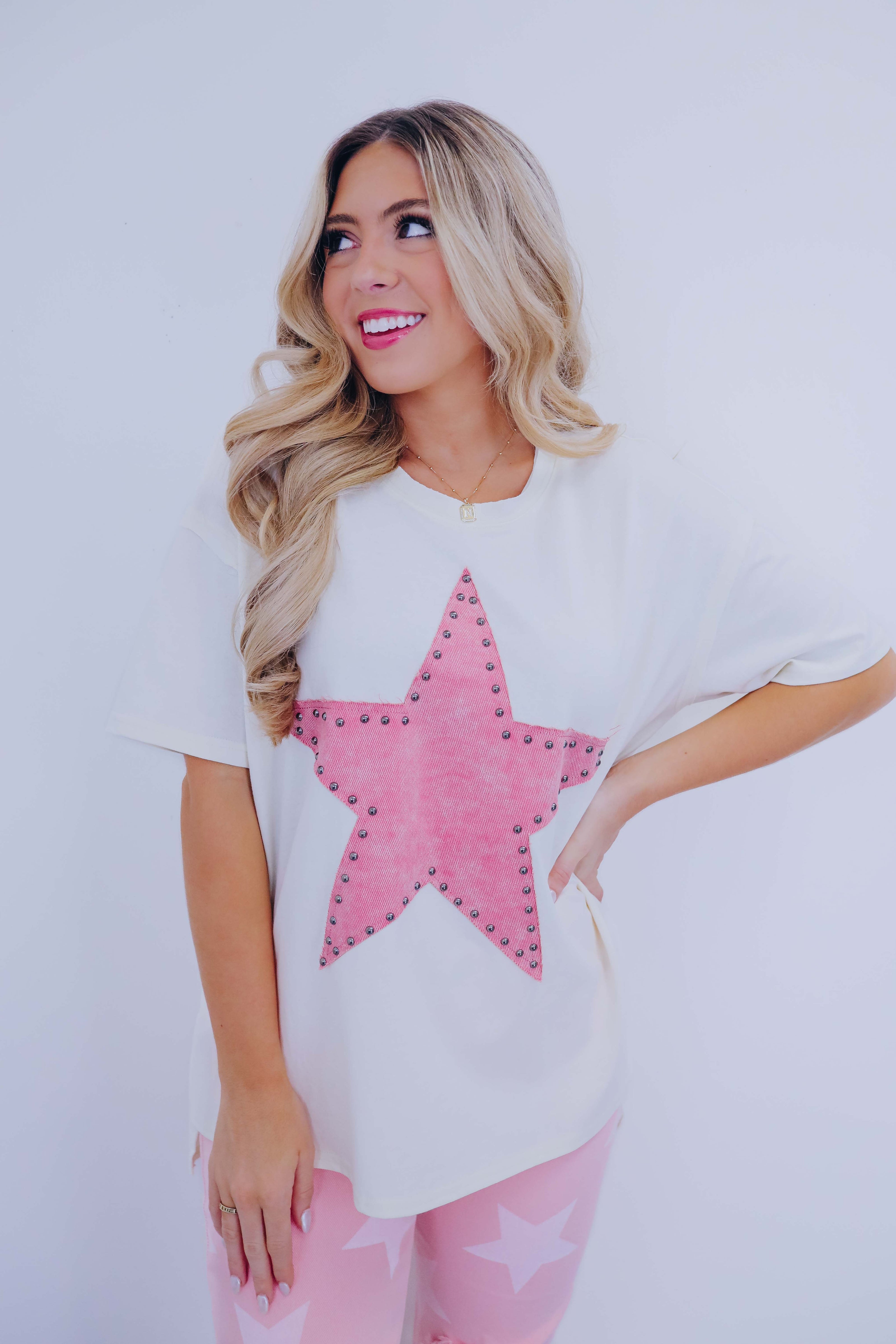 Twill Star Stud Patch Oversized Top - 3 Colors – Whiskey Darling Boutique