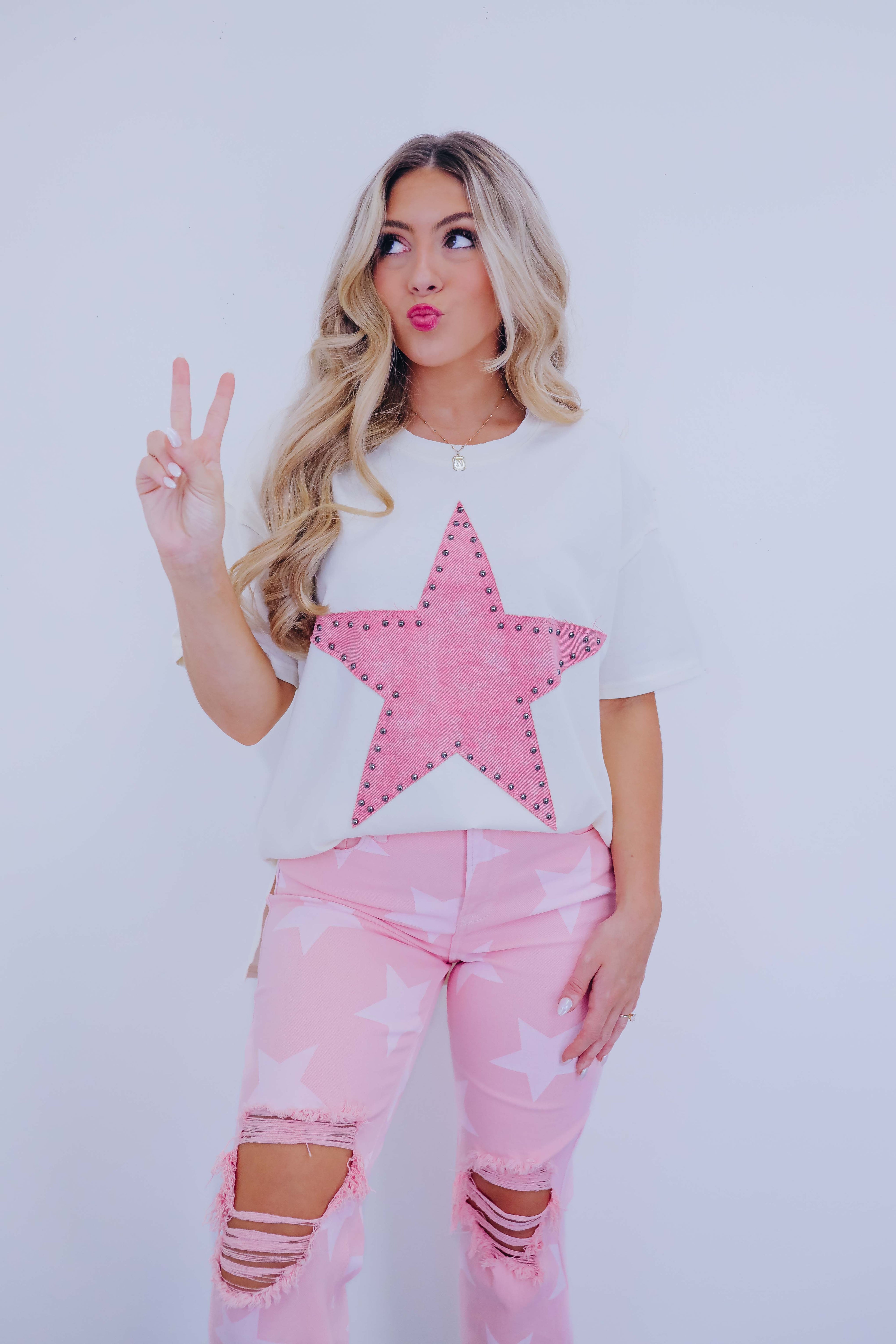 Twill Star Stud Patch Oversized Top - 3 Colors – Whiskey Darling Boutique