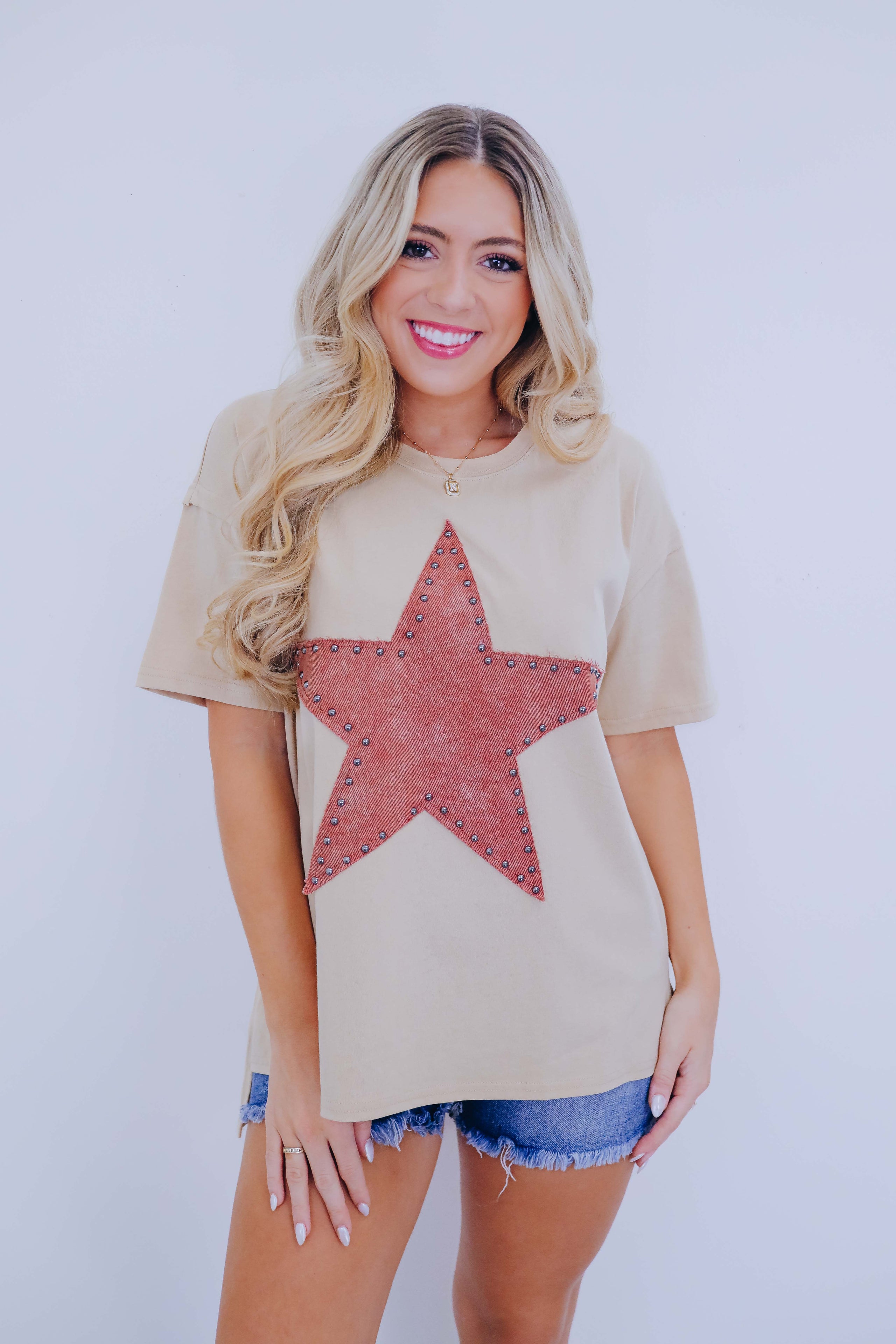 Twill Star Stud Patch Oversized Top - 3 Colors – Whiskey Darling Boutique