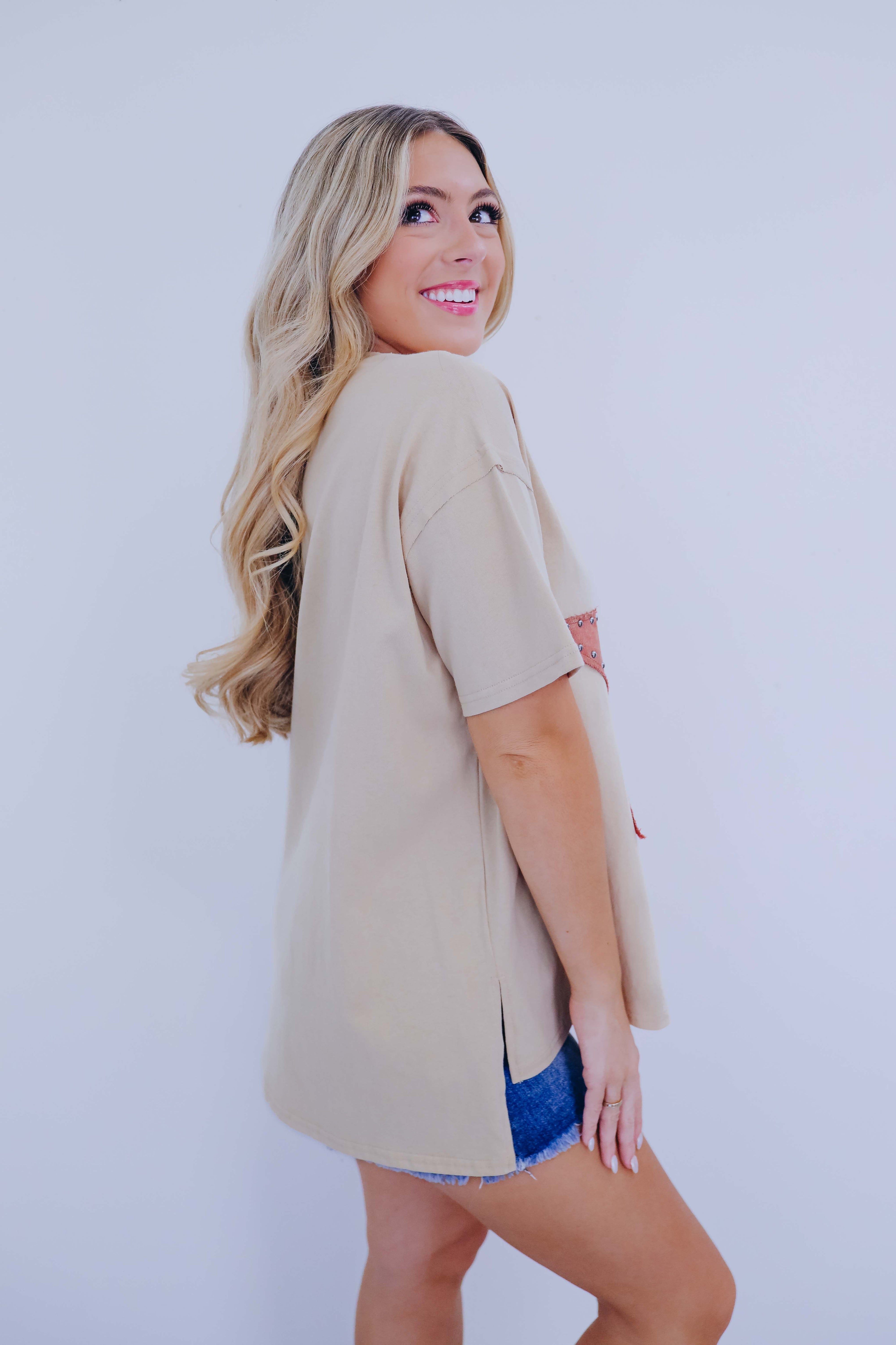 Twill Star Stud Patch Oversized Top - 3 Colors – Whiskey Darling Boutique