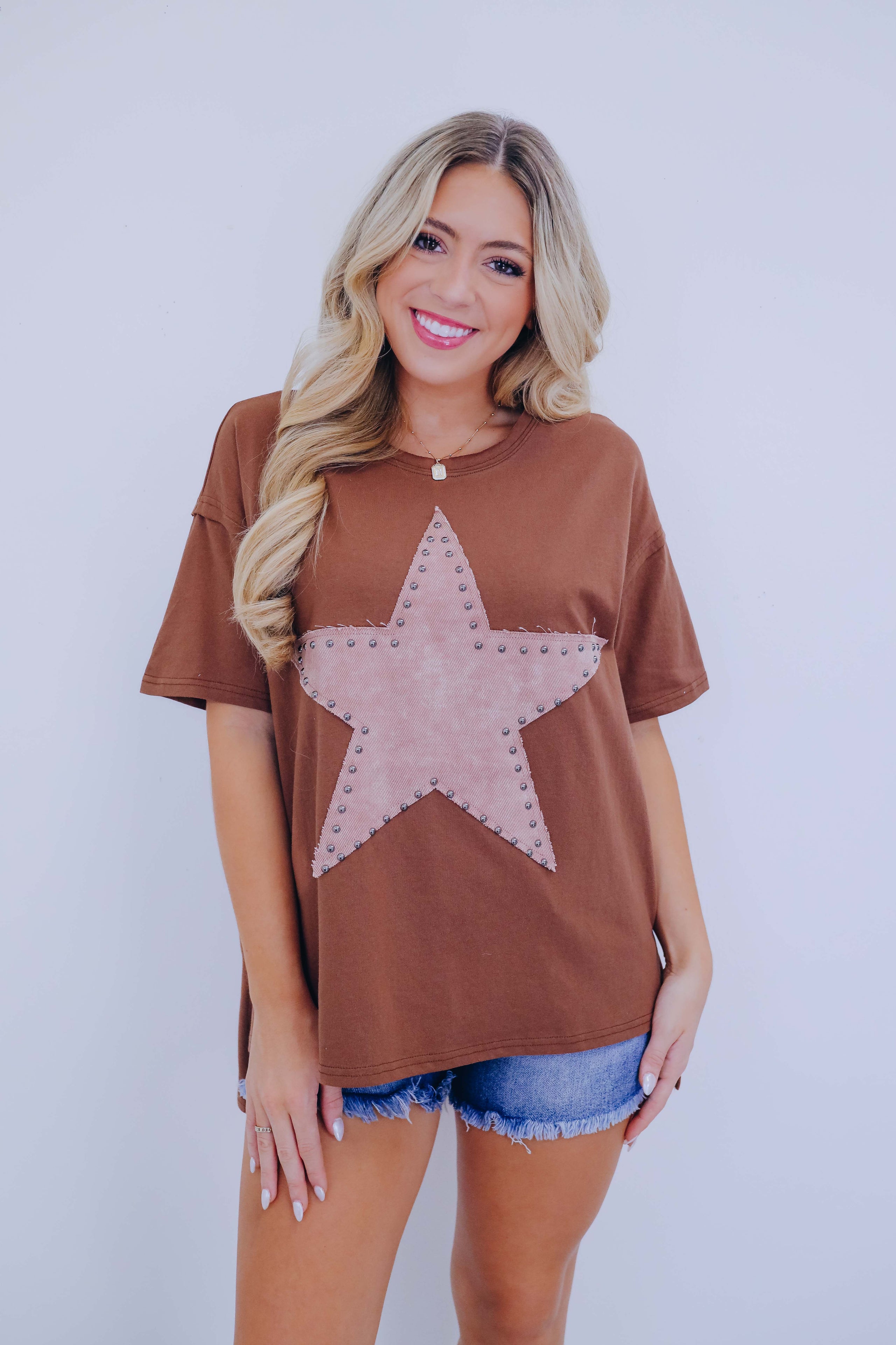 Twill Star Stud Patch Oversized Top - 3 Colors – Whiskey Darling Boutique