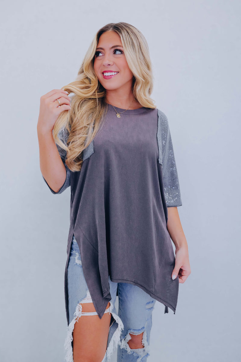 Sugar Sheen Side Slit Tunic Shirt- 2- Colors – Whiskey Darling Boutique