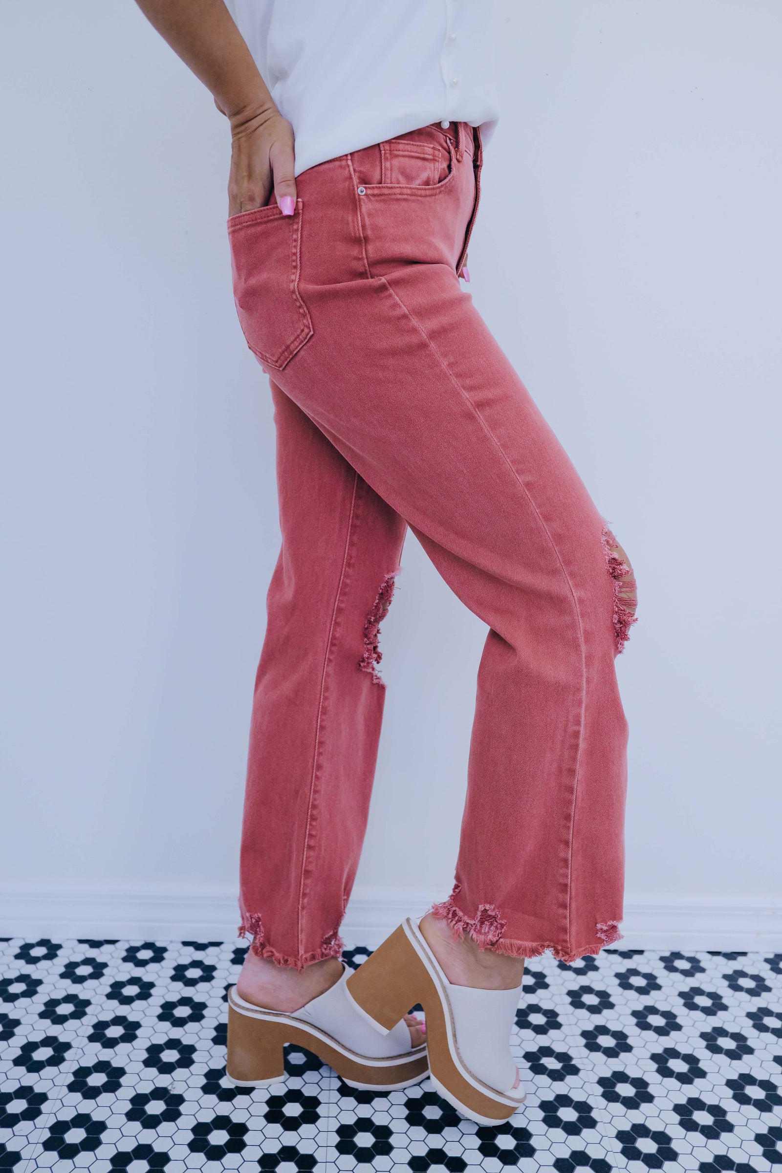 Drayke Distressed Frayed Hem Jeans - 9 Colors – Whiskey Darling Boutique