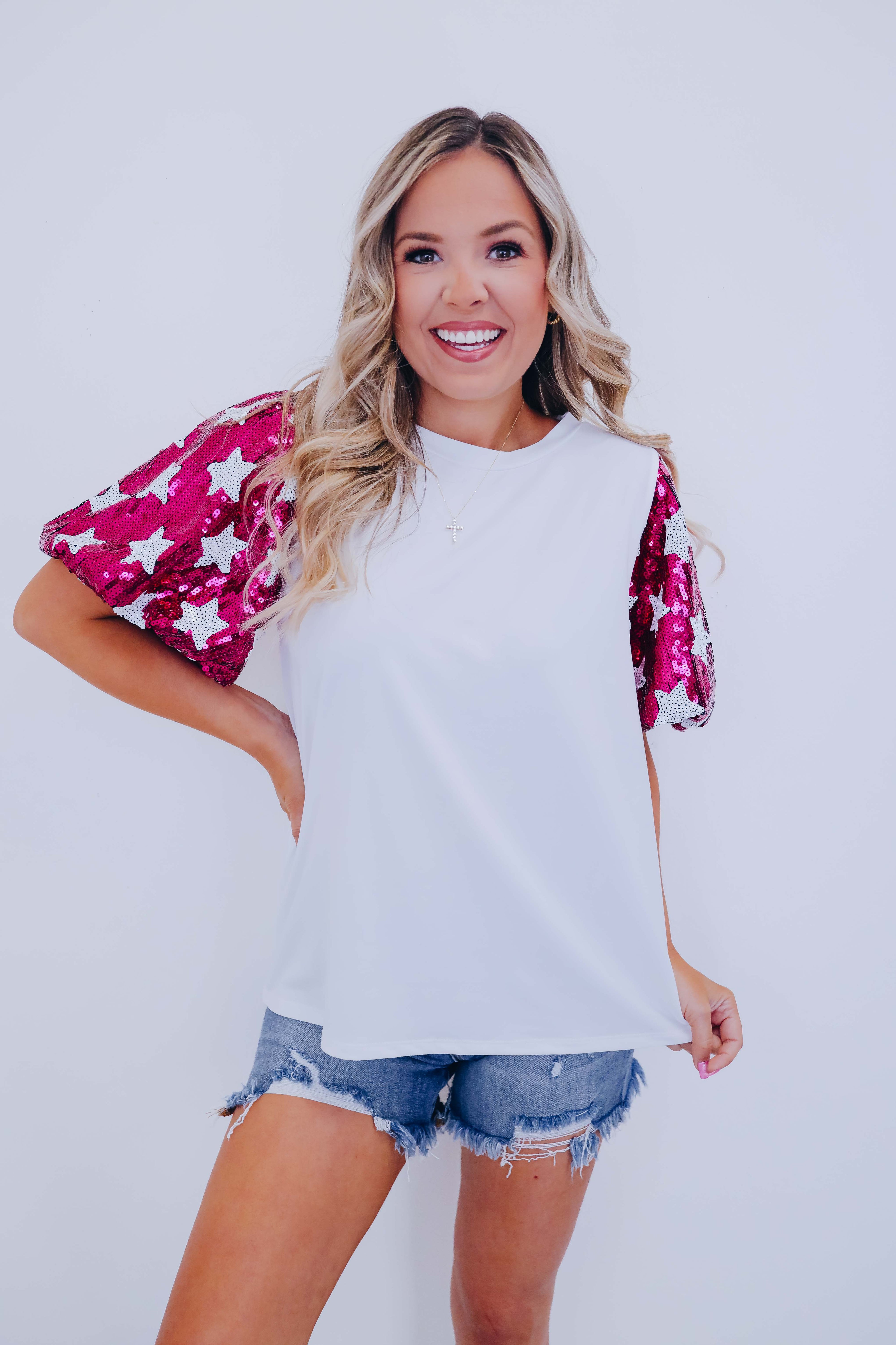 Stand Out Star Sequin Sleeve Top – Whiskey Darling Boutique