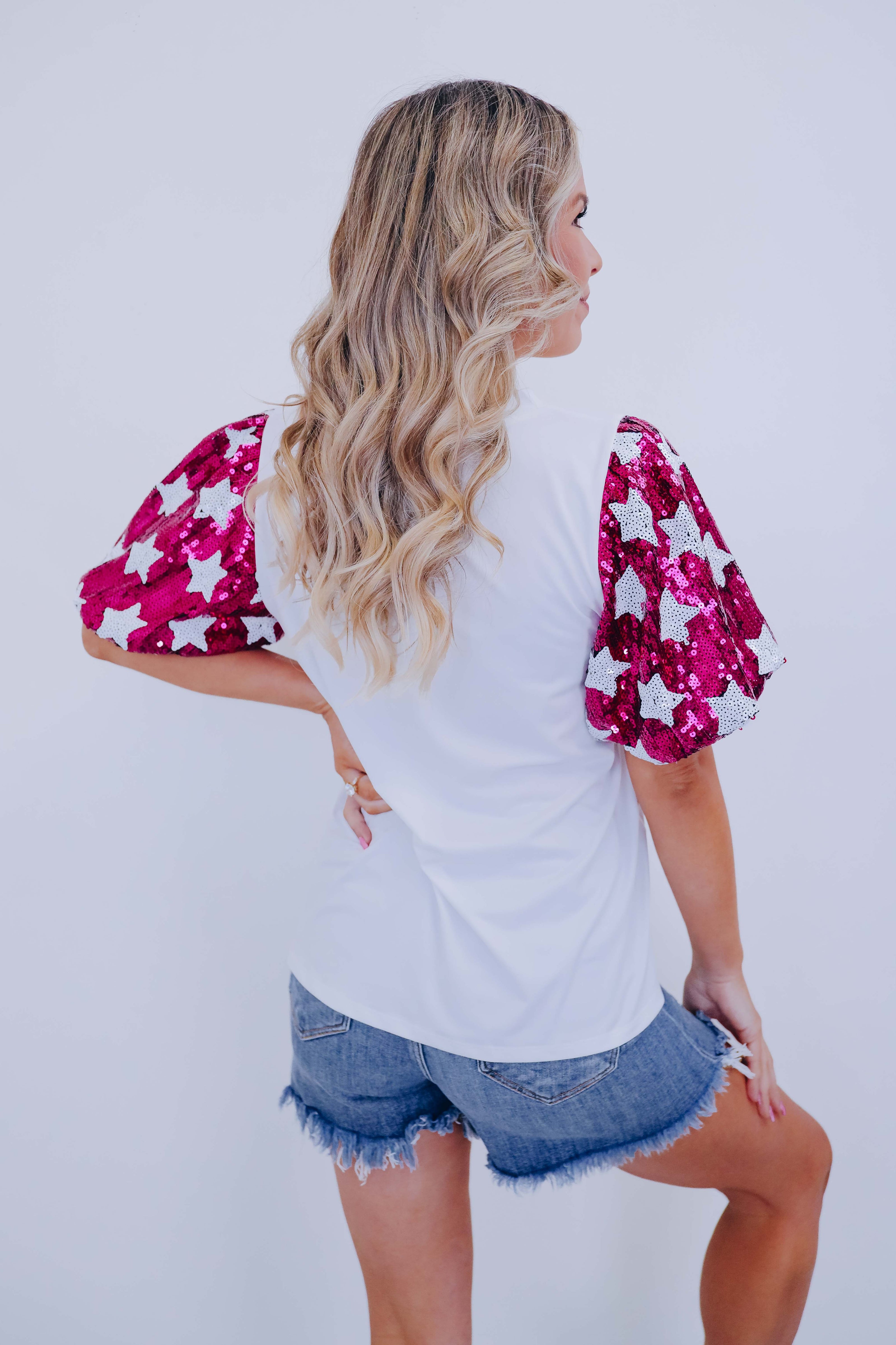 Stand Out Star Sequin Sleeve Top – Whiskey Darling Boutique
