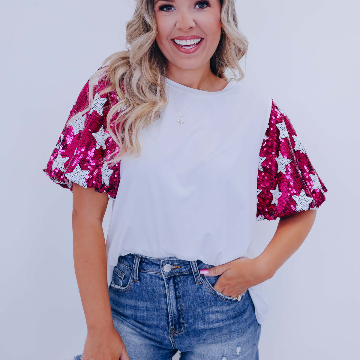 Stand Out Star Sequin Sleeve Top – Whiskey Darling Boutique