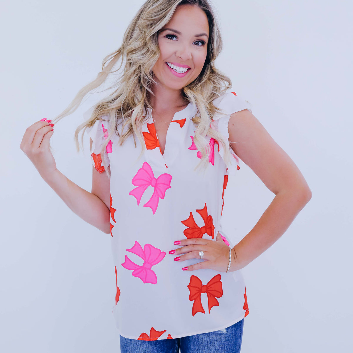 Bows And Ruffles V-Neck Blouse – Whiskey Darling Boutique