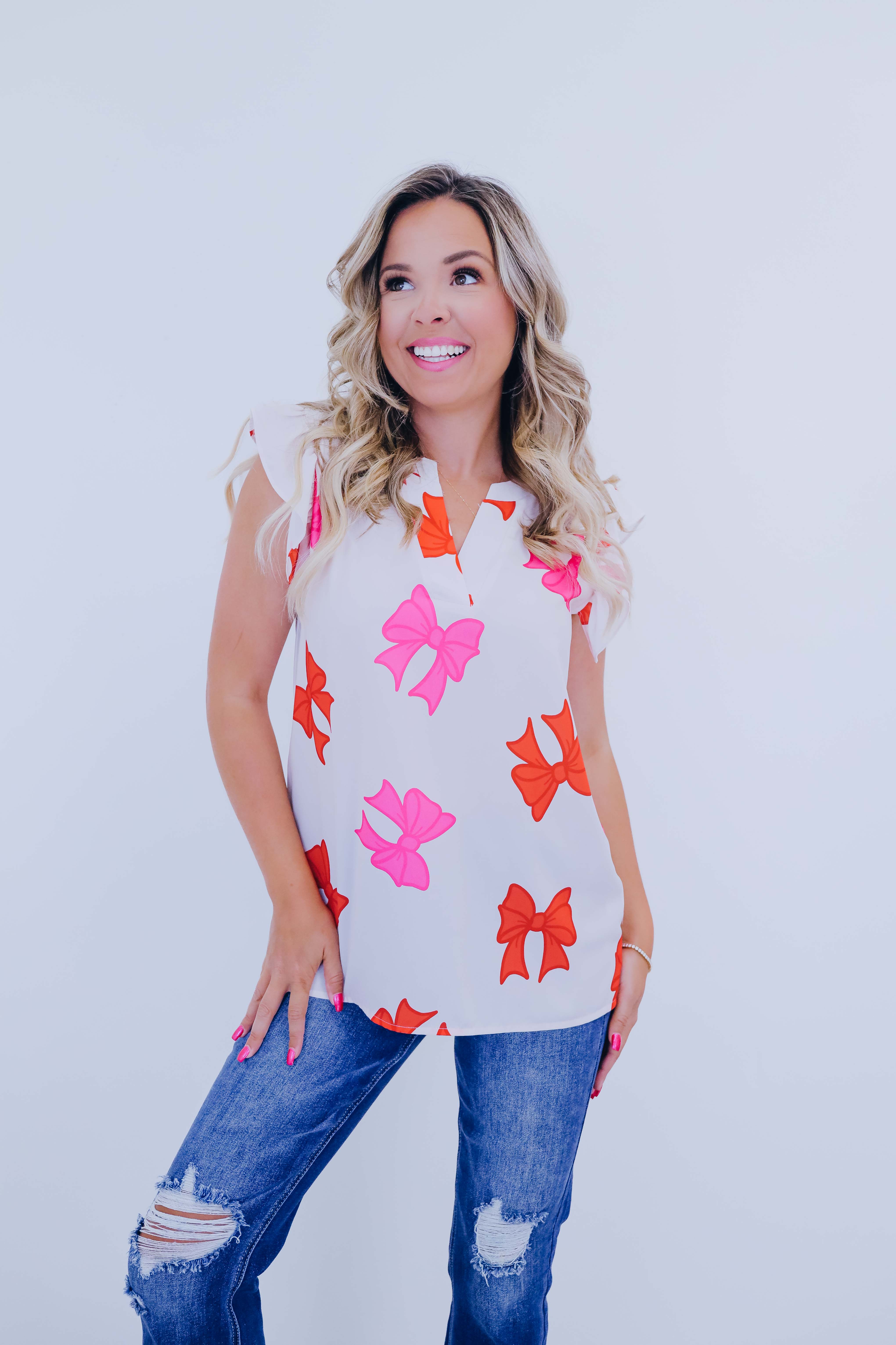 Bows And Ruffles V-Neck Blouse – Whiskey Darling Boutique