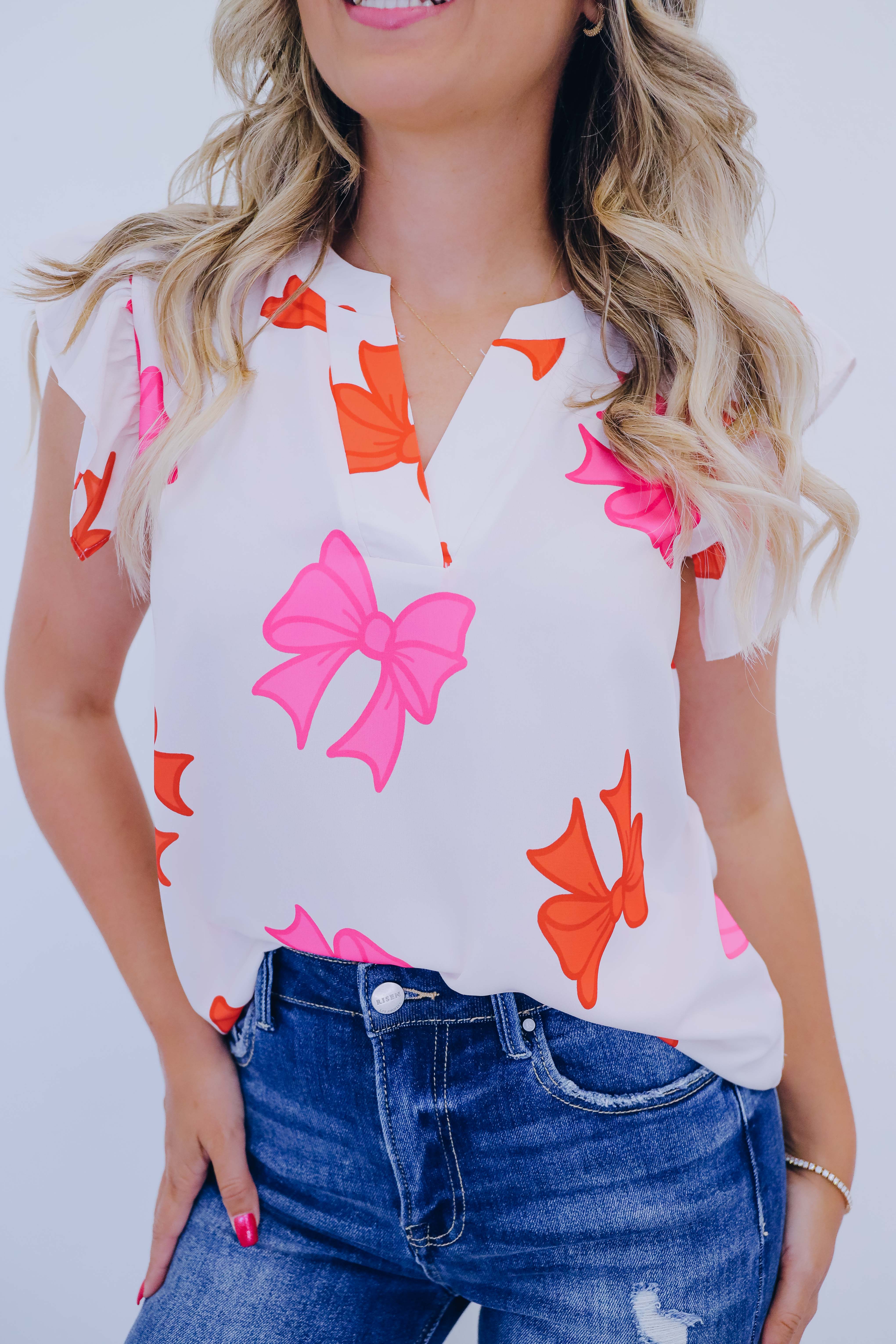 Bows And Ruffles V-Neck Blouse – Whiskey Darling Boutique