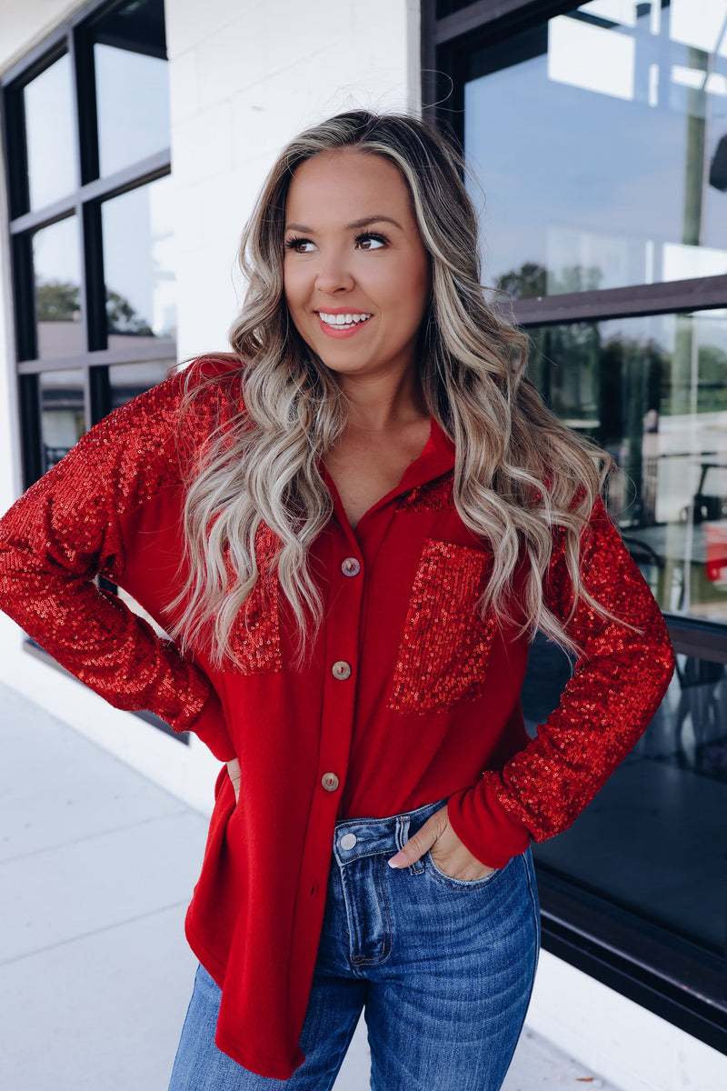 Blazing Bling Sequin Shacket - Red – Whiskey Darling Boutique