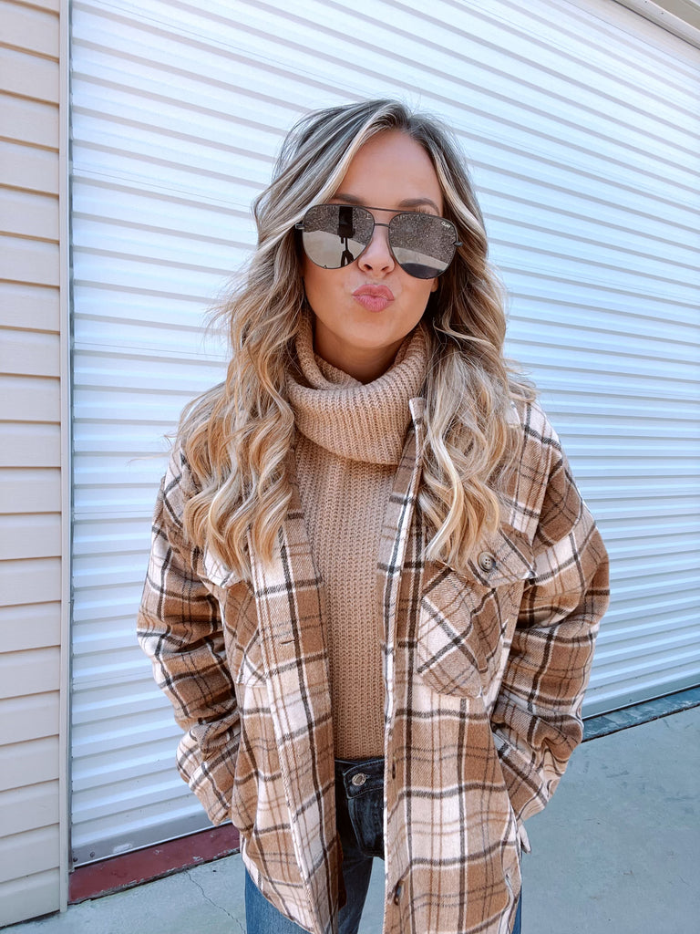 Laramie Plaid Shacket - Tan – Whiskey Darling Boutique