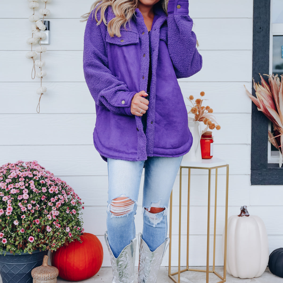 Minnesota Mix Sherpa and Faux Suede Shacket - Purple – Whiskey Darling ...