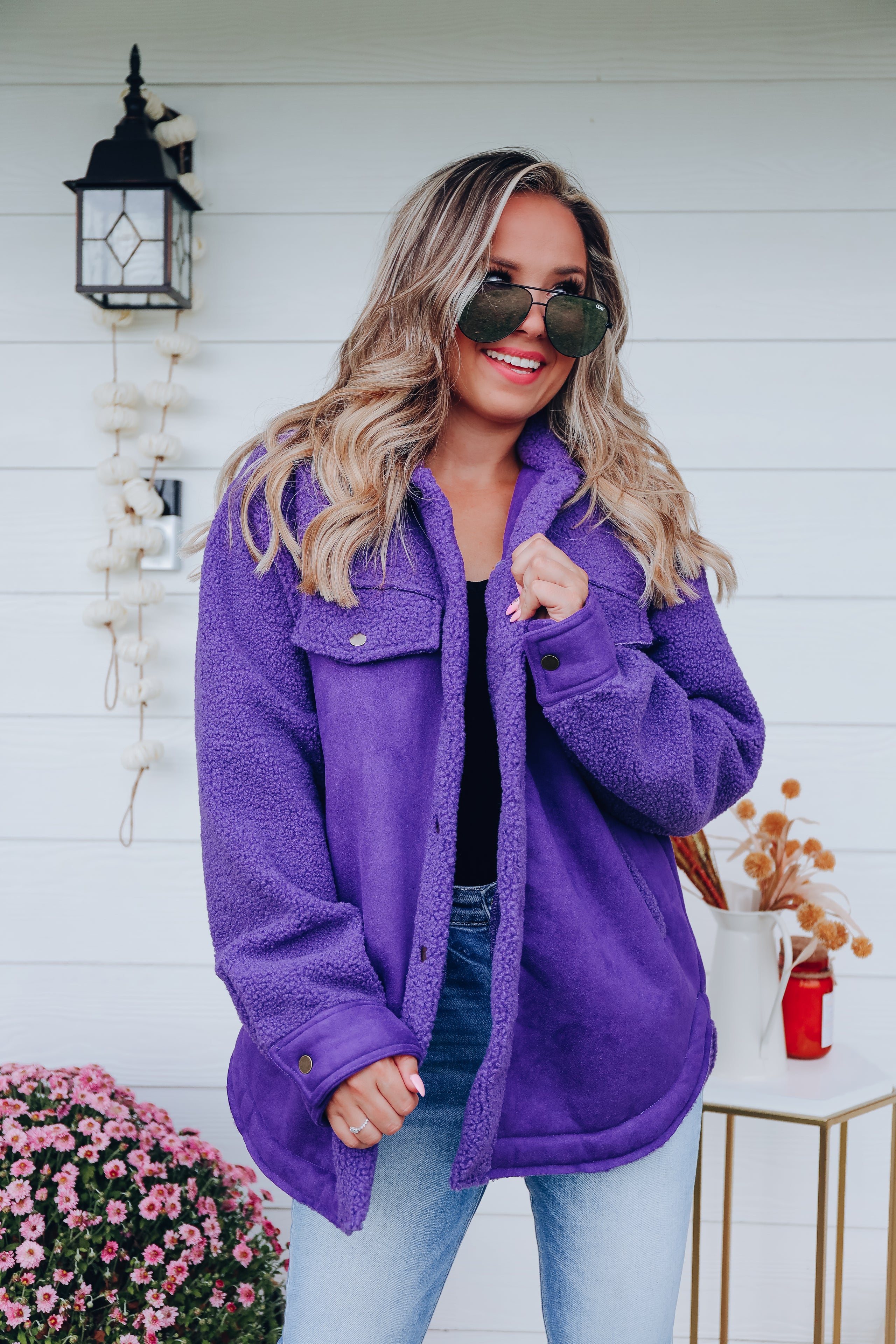 Minnesota Mix Sherpa and Faux Suede Shacket - Purple – Whiskey Darling ...