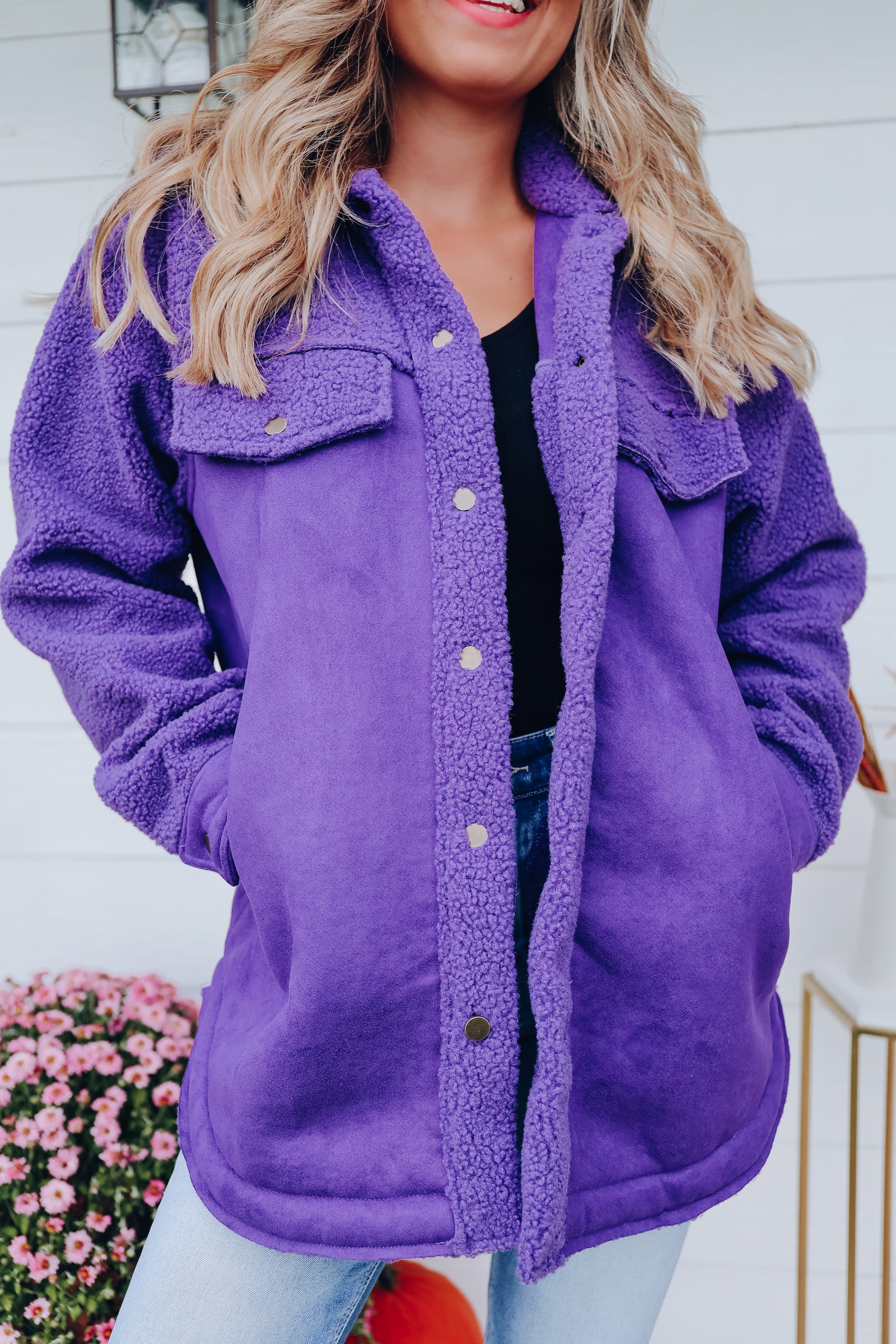 Minnesota Mix Sherpa and Faux Suede Shacket - Purple – Whiskey Darling ...