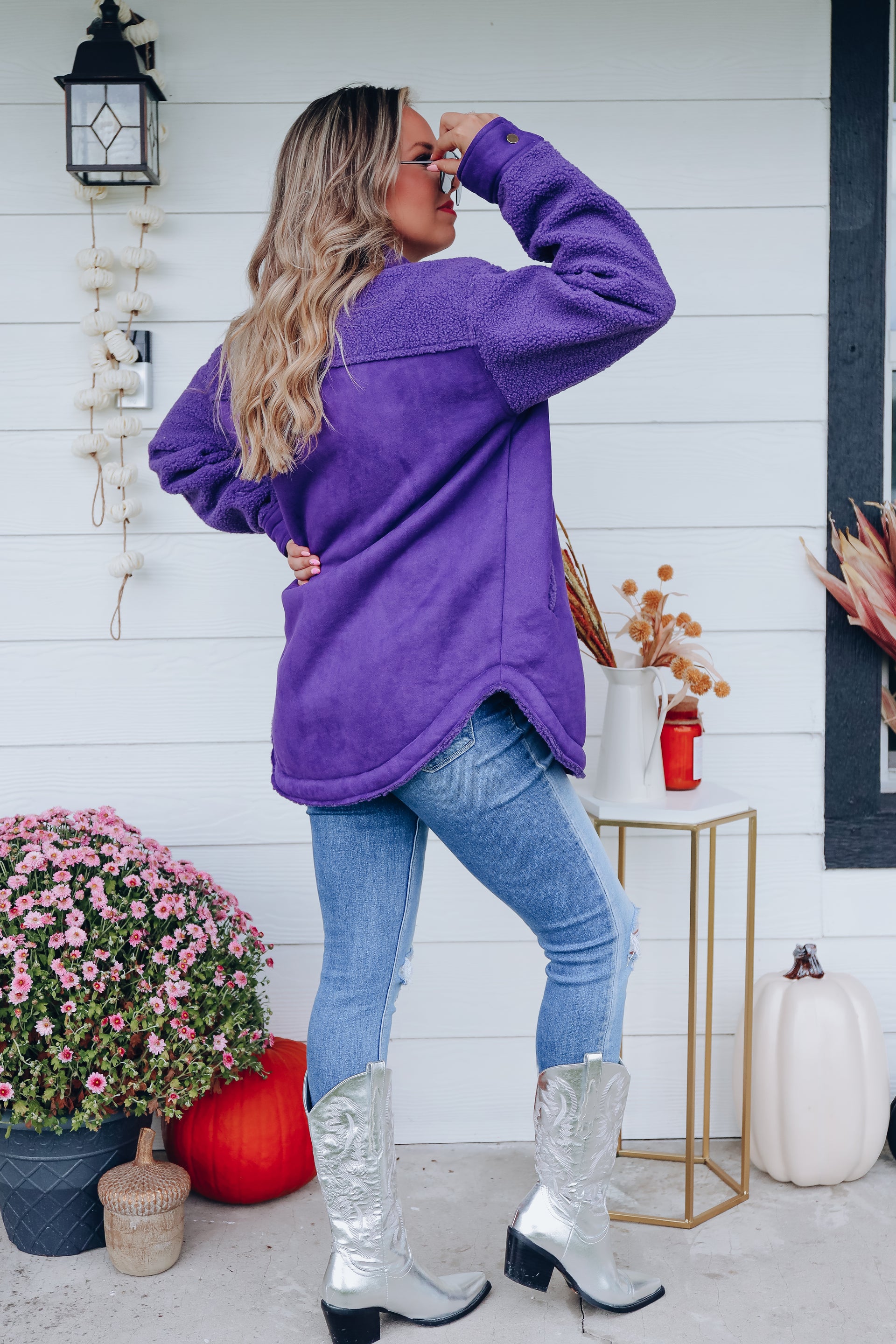 Minnesota Mix Sherpa and Faux Suede Shacket - Purple – Whiskey Darling ...