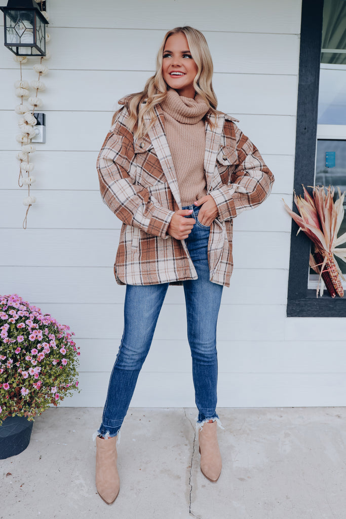 Laramie Plaid Shacket - Tan – Whiskey Darling Boutique