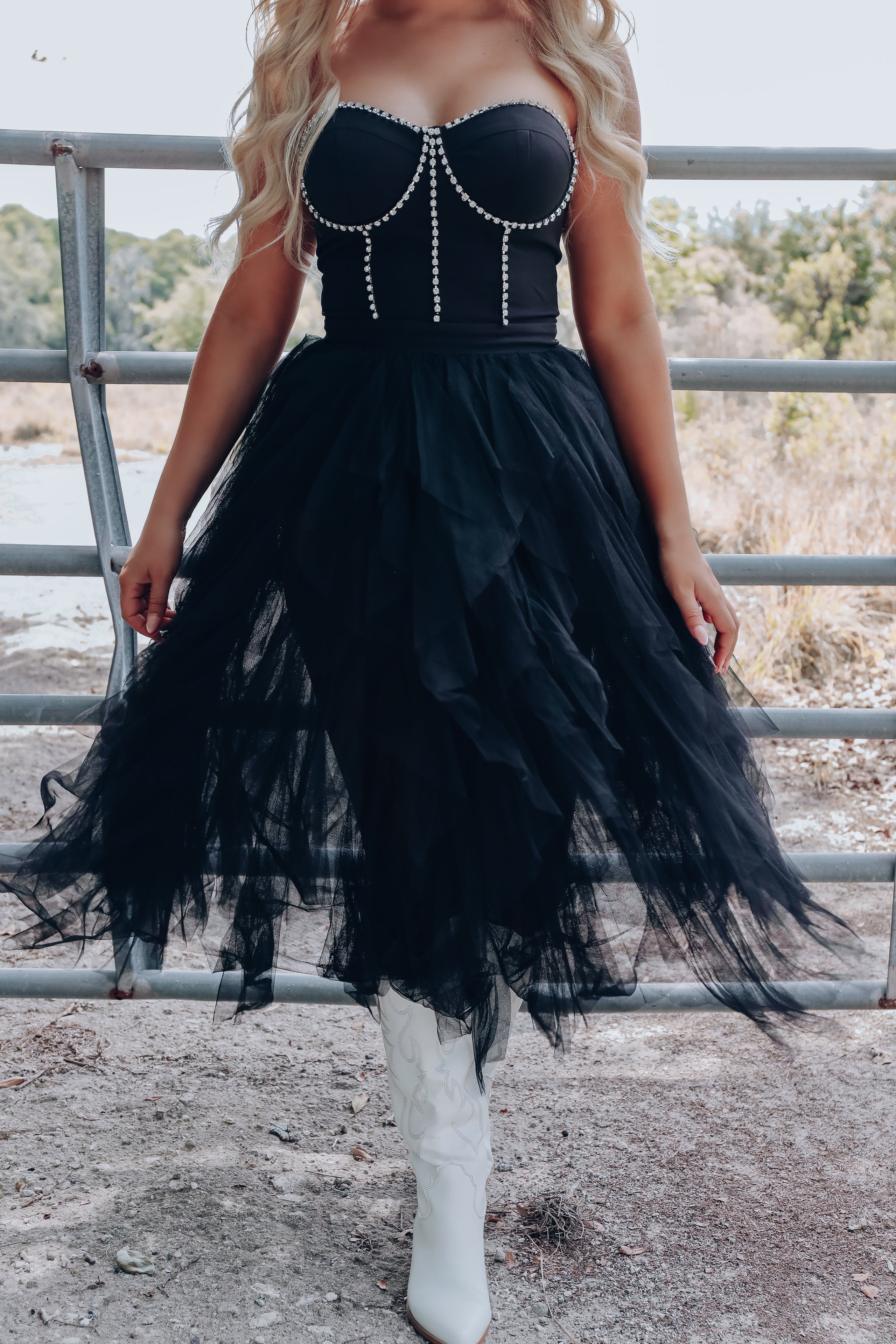 Prima Donna Rhinestone/Tulle Bodysuit Dress - Black – Whiskey Darling ...