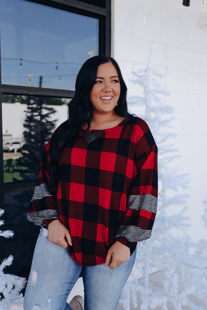 Bethany Buffalo Plaid Sequin Top- Red – Whiskey Darling Boutique
