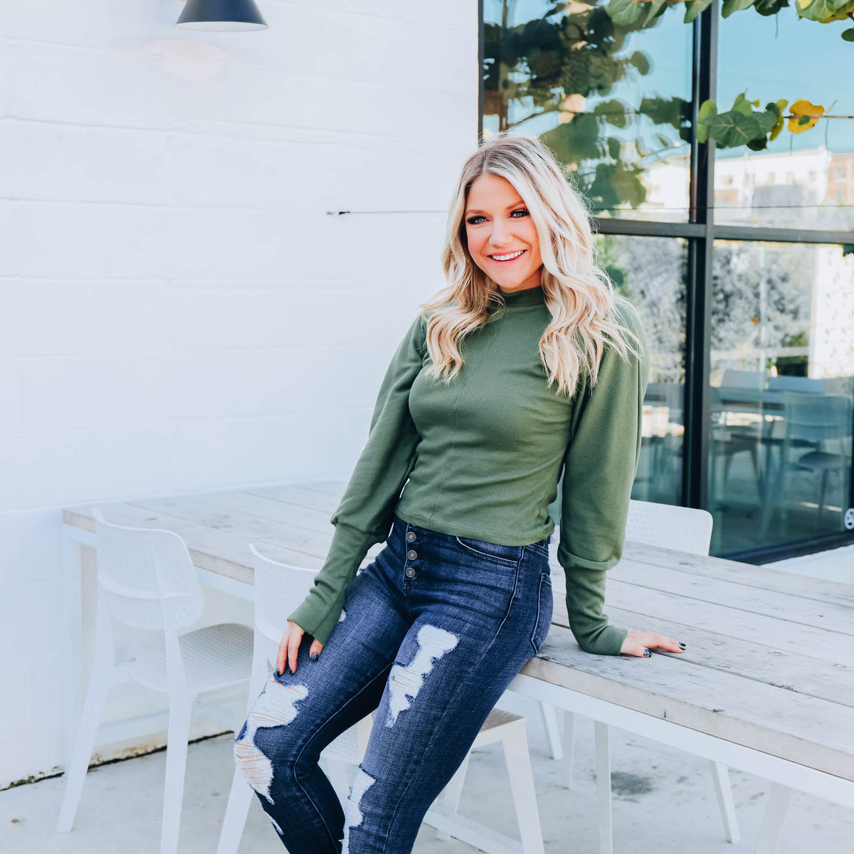 Mallory Mock Neck Crop Top - Olive – Whiskey Darling Boutique