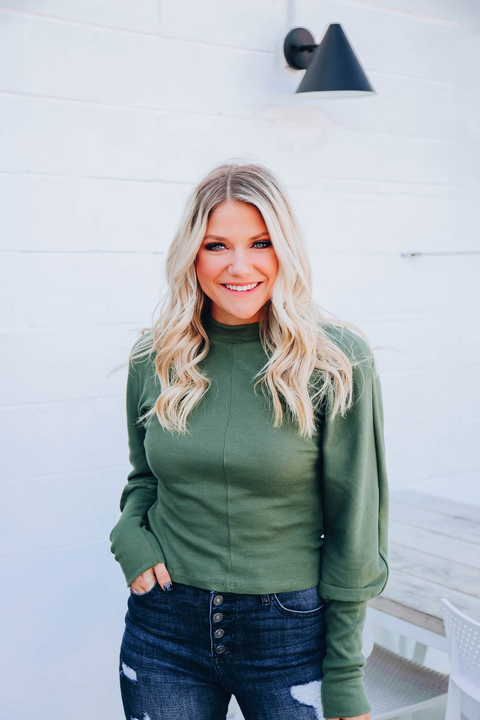 Mallory Mock Neck Crop Top - Olive – Whiskey Darling Boutique