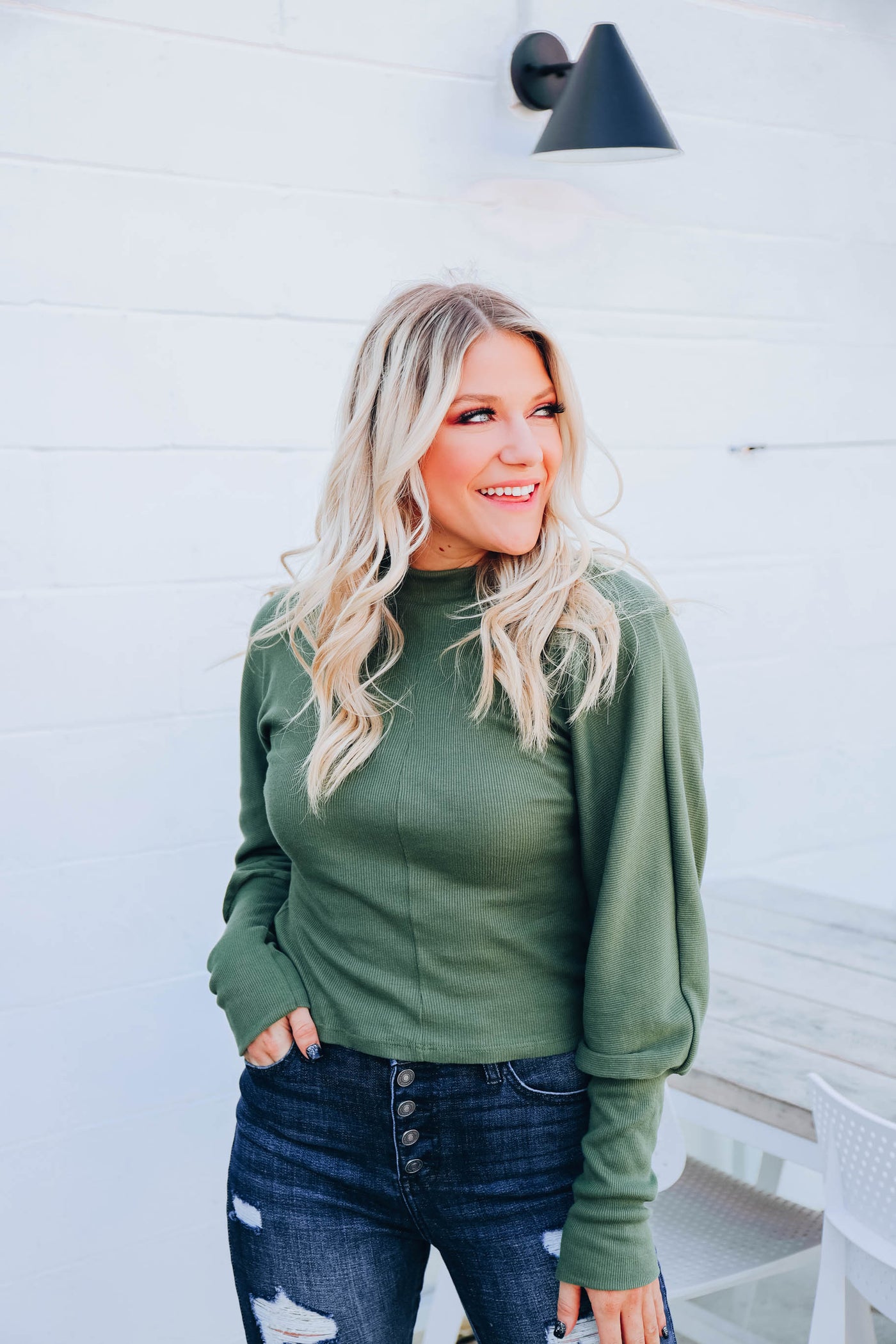 Mallory Mock Neck Crop Top - Olive – Whiskey Darling Boutique