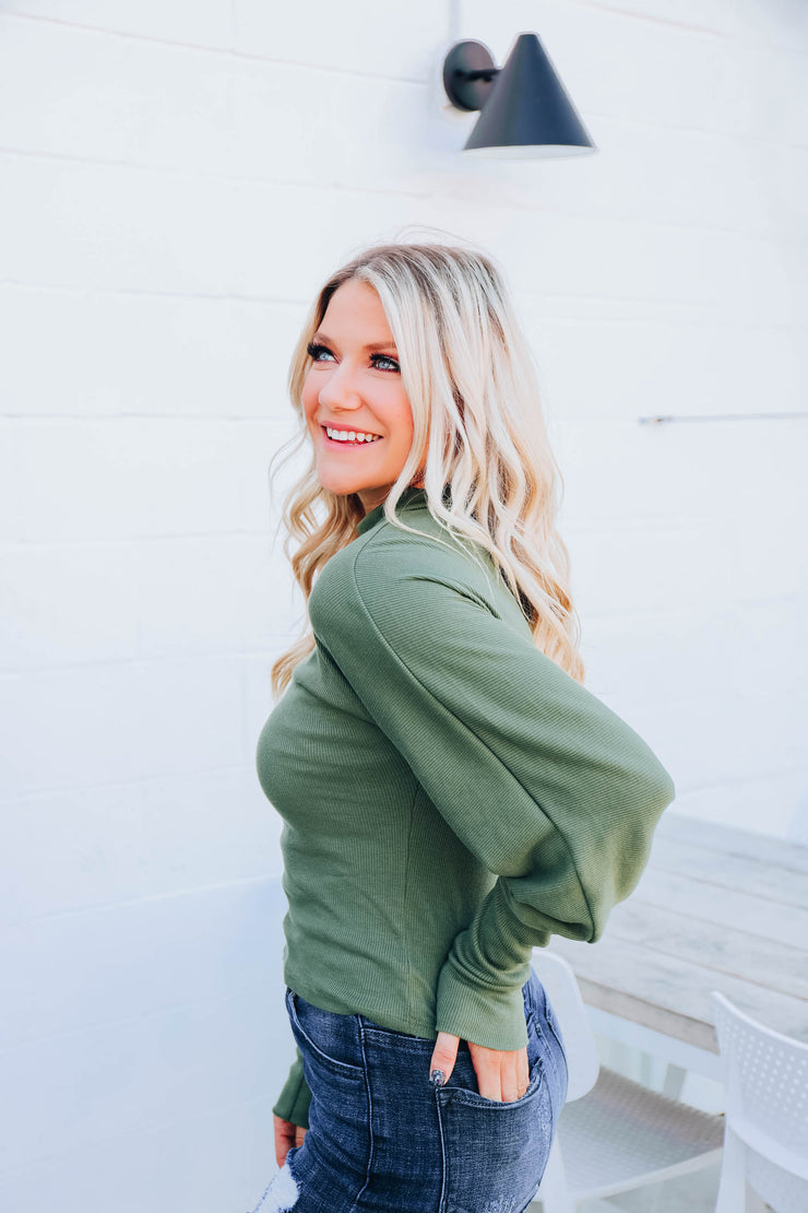 Mallory Mock Neck Crop Top - Olive – Whiskey Darling Boutique