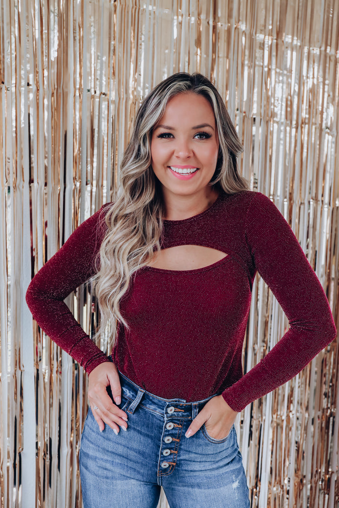 Perfect Sparkle Cut Out Top - Burgundy – Whiskey Darling Boutique